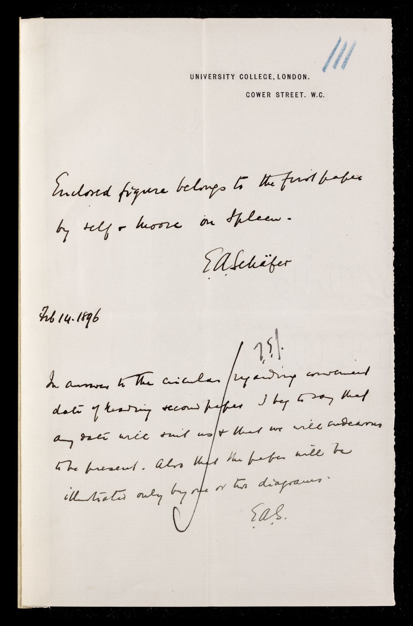 Letter from Edward Albert Sharpey-Schafer, on his paper with Benjamin Moore 'On the spinal-root ...