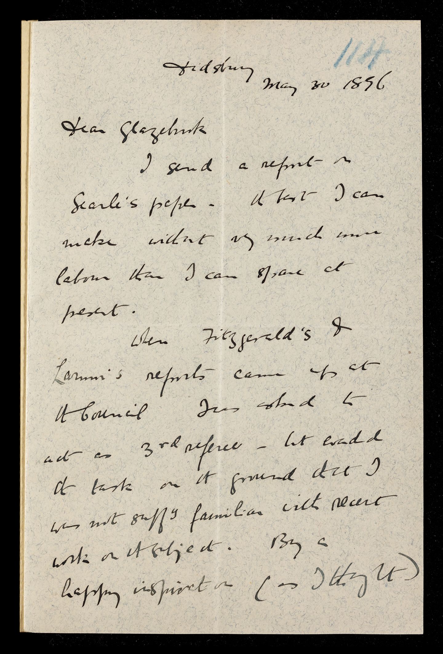 Letter from Horace Lamb, on a paper 'Problems in electric convection ...