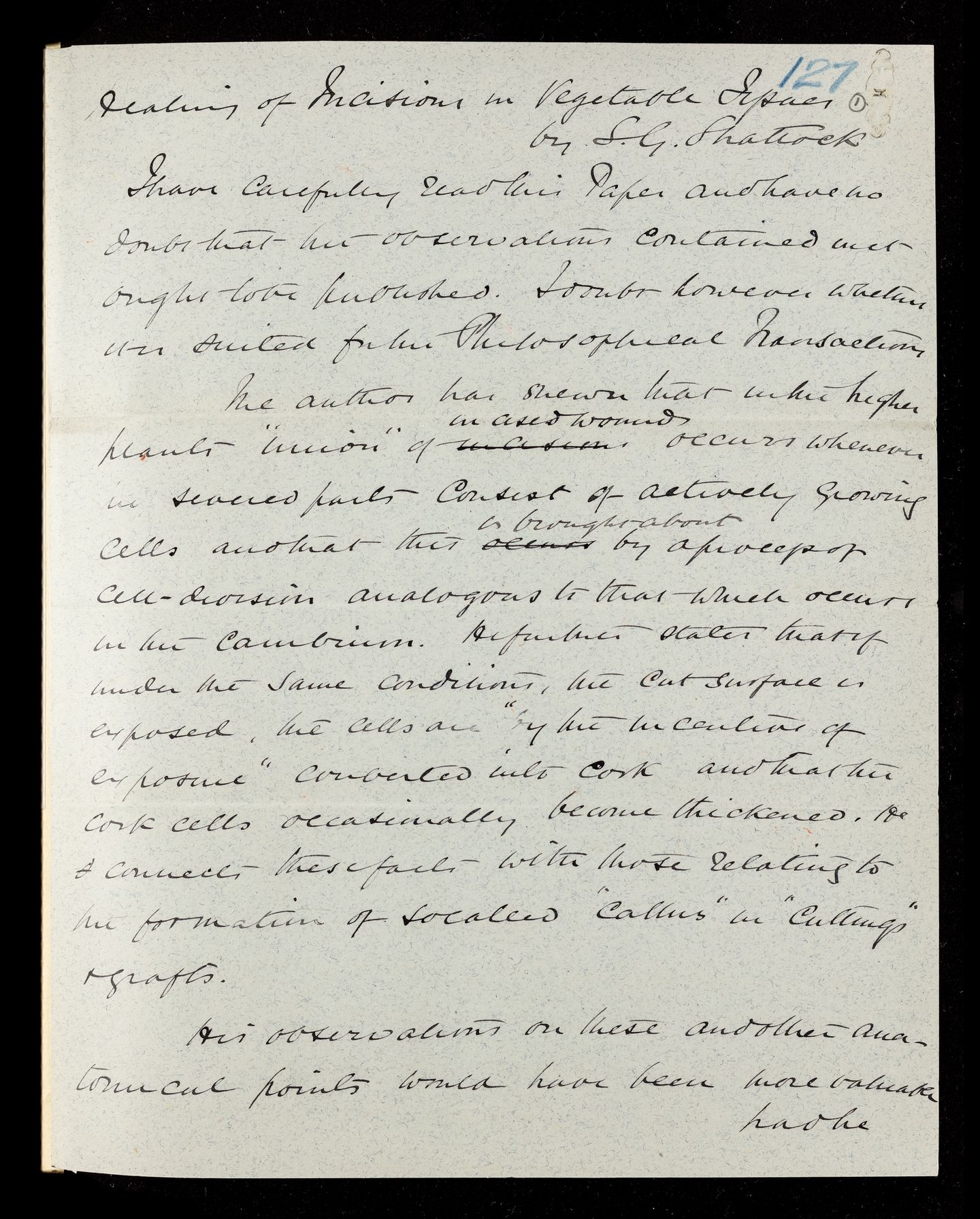 Referee's report by John Scott Burdon-Sanderson, on a paper 'The ...