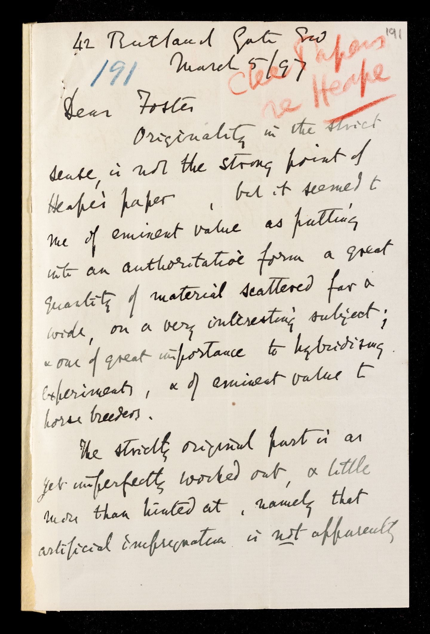 Referee's report by Francis Galton, on a paper 'The artificial ...