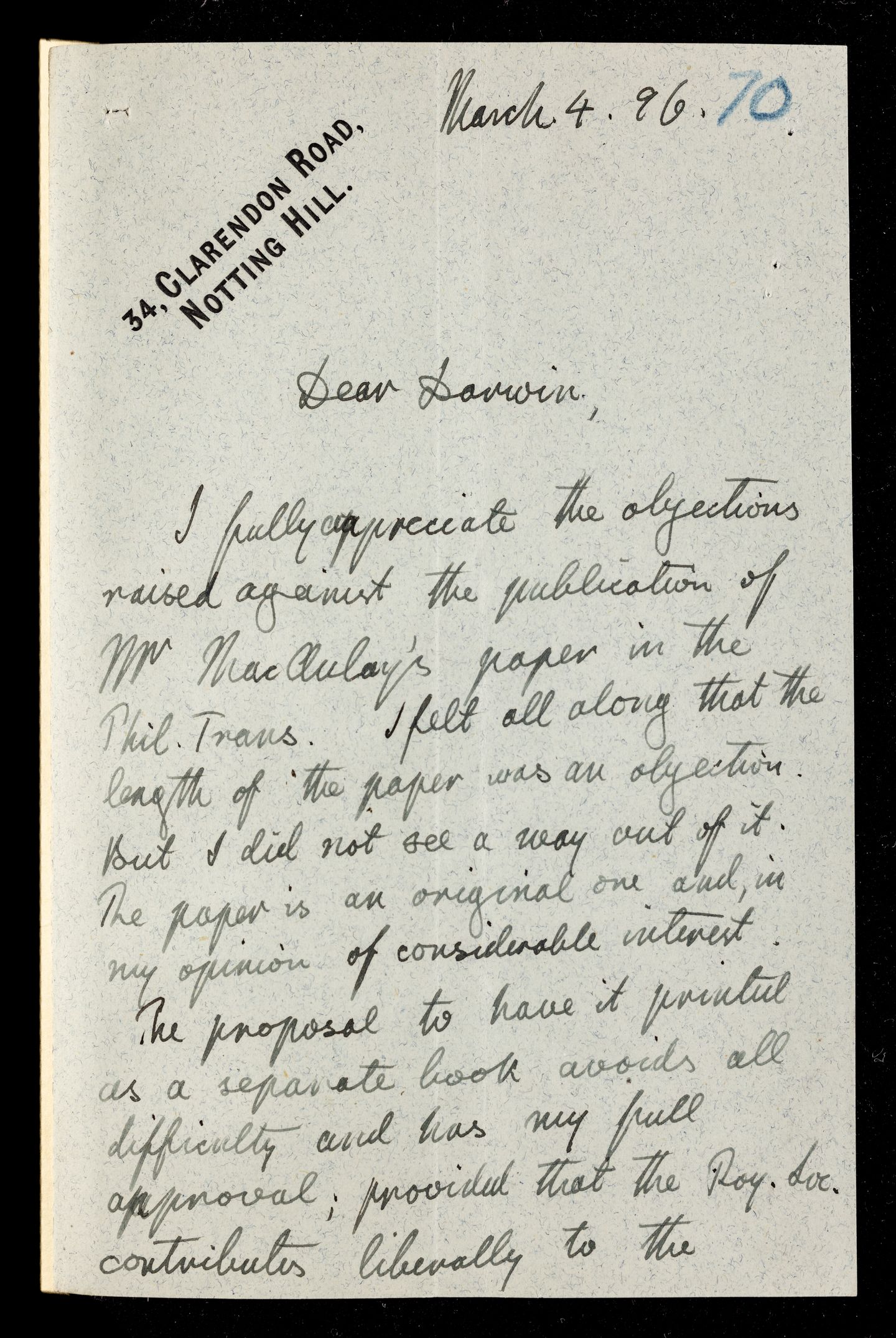 Letter from Olaus Magnus Friedrich Erdmann Henrici, on a paper ...