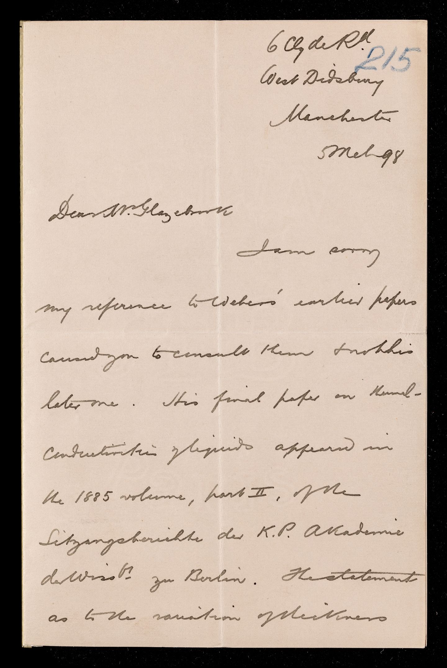 Letter from Charles Herbert Lees, on his paper 'On the thermal ...