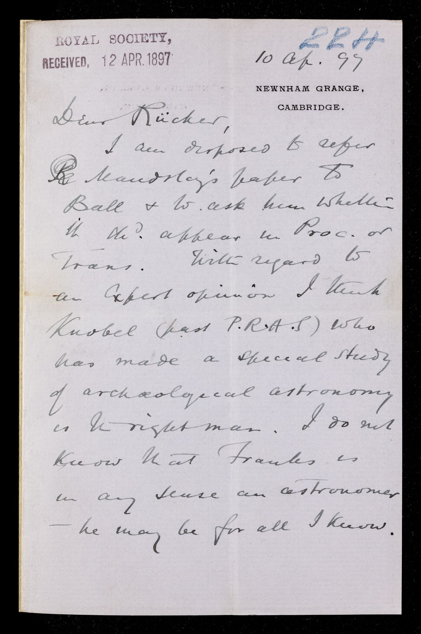 Letter from George Howard Darwin, on a paper 'A Maya calendar ...
