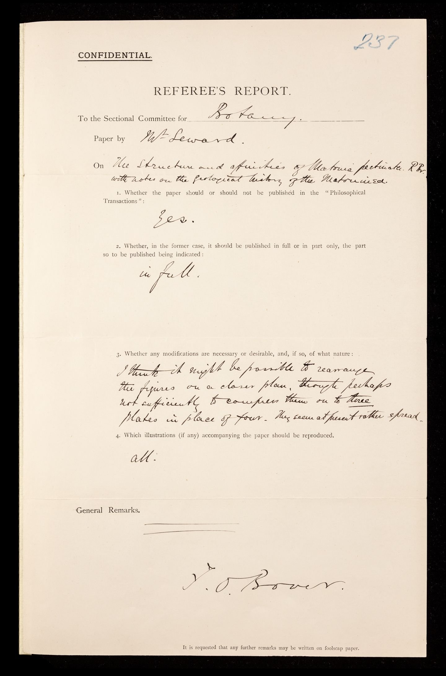 Referee's report by Frederick Orpen Bower, on a paper 'On the structure ...