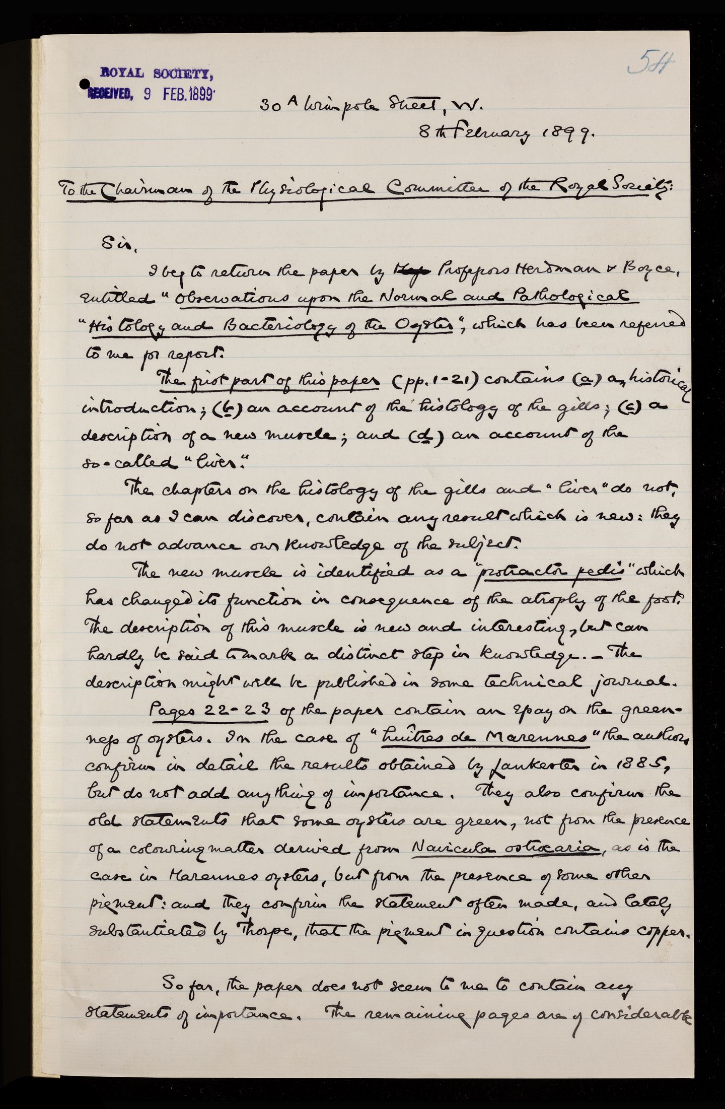 Referee's report by Walter Frank Raphael Weldon, on a paper ...