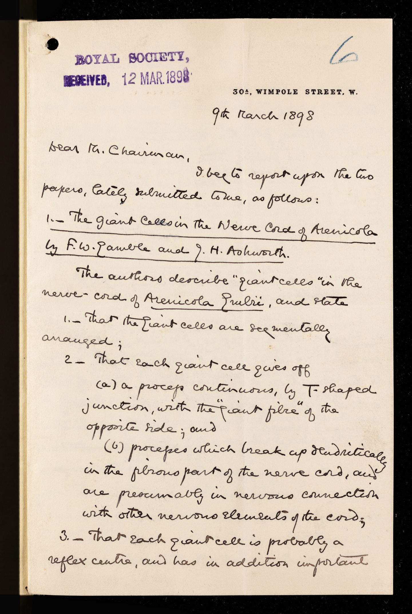Referee's report by Walter Frank Raphael Weldon, on two papers 'The ...