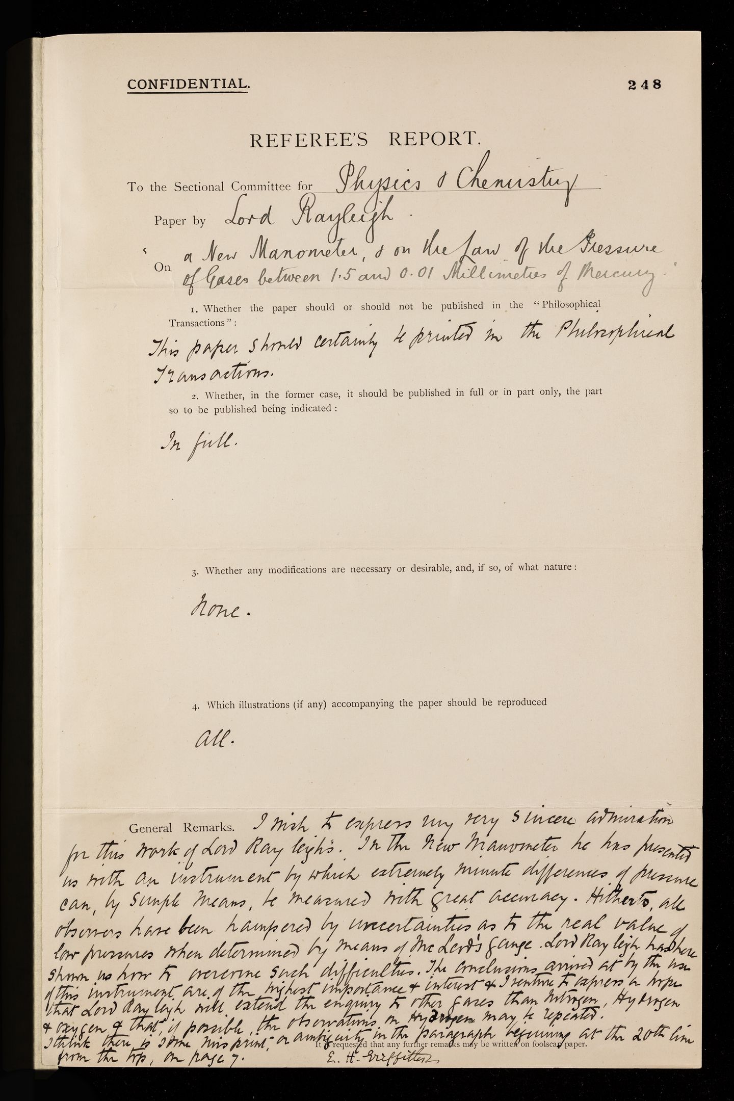 Referee's report by Ernest Howard Griffiths, on a paper 'A new ...