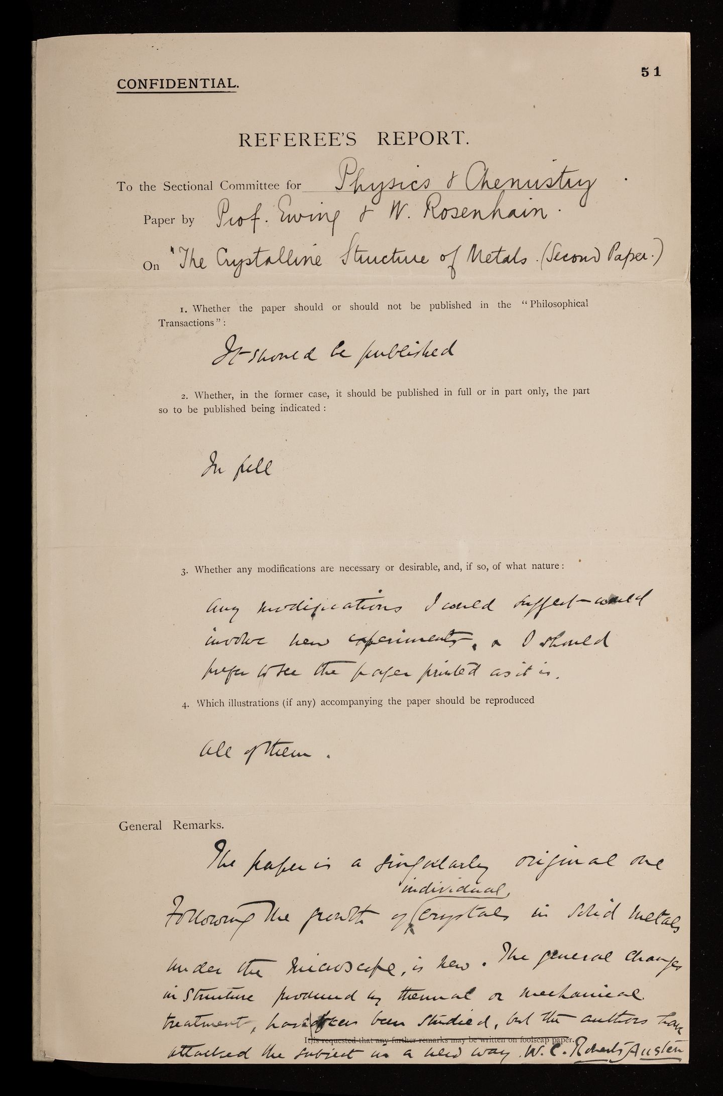 Referee's report by William Chandler Roberts-Austen, on the Bakerian ...