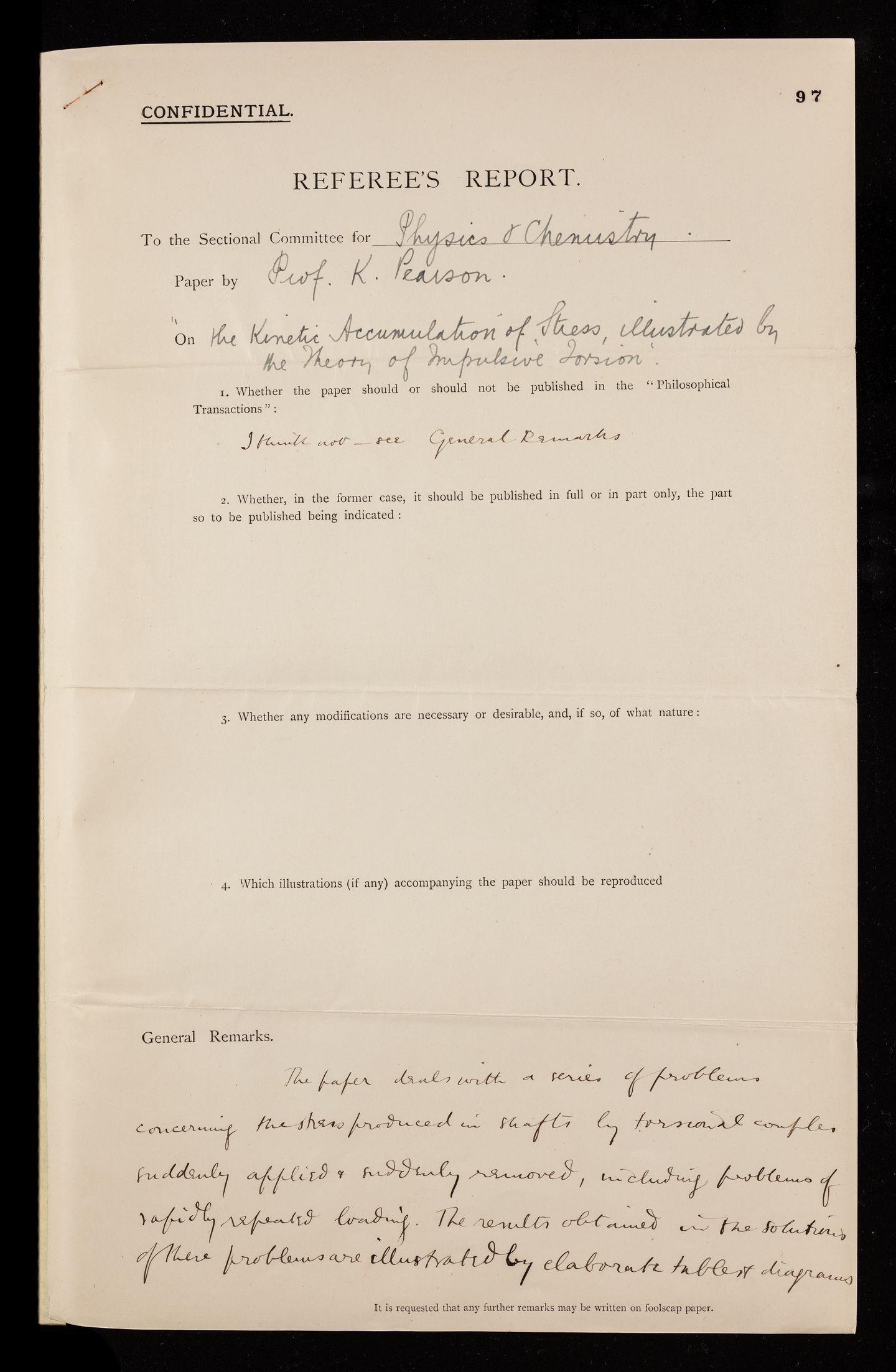 Referee's report by Augustus Edward Hough Love, on a paper 'The kinetic ...