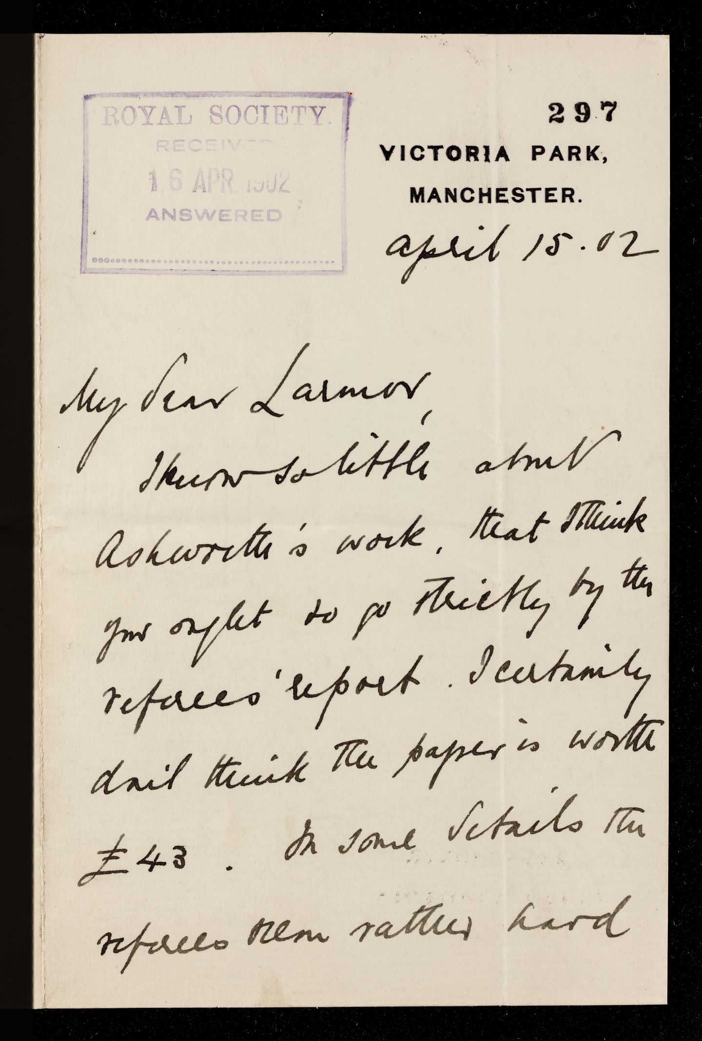 Referee's report by Arthur Schuster, on a paper 'Experimental ...