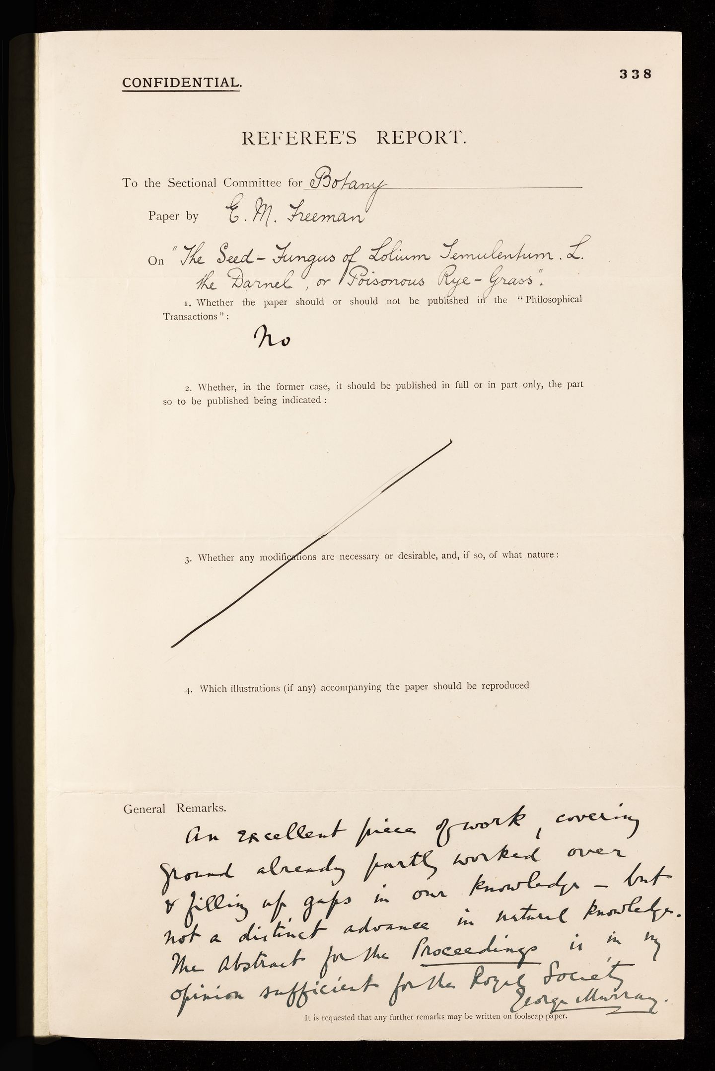 Referee's report by George Robert Milne Murray, on a paper 'The seed ...