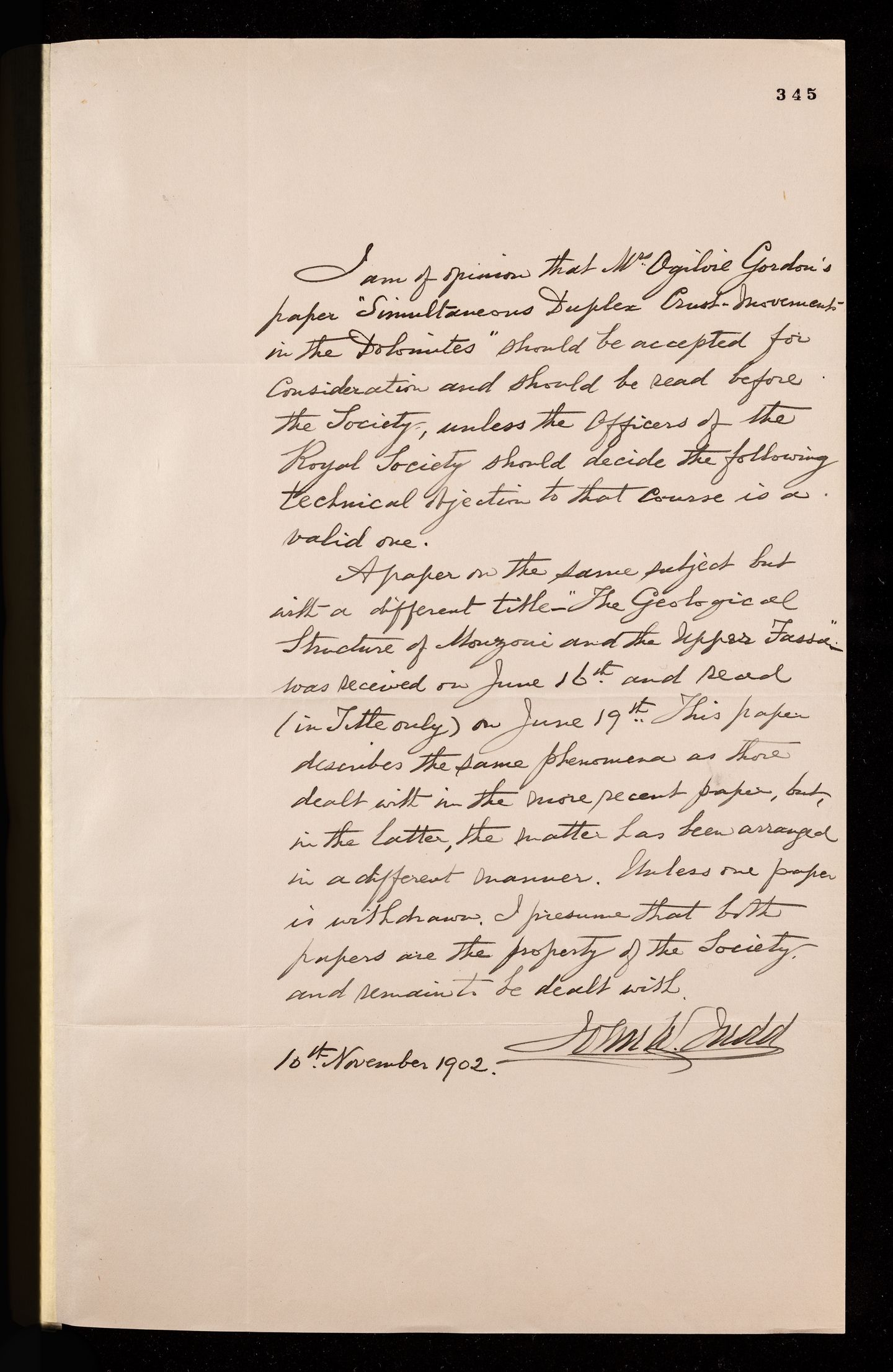 Referee's report by John Wesley Judd, on a paper 'Simultaneous duplex ...