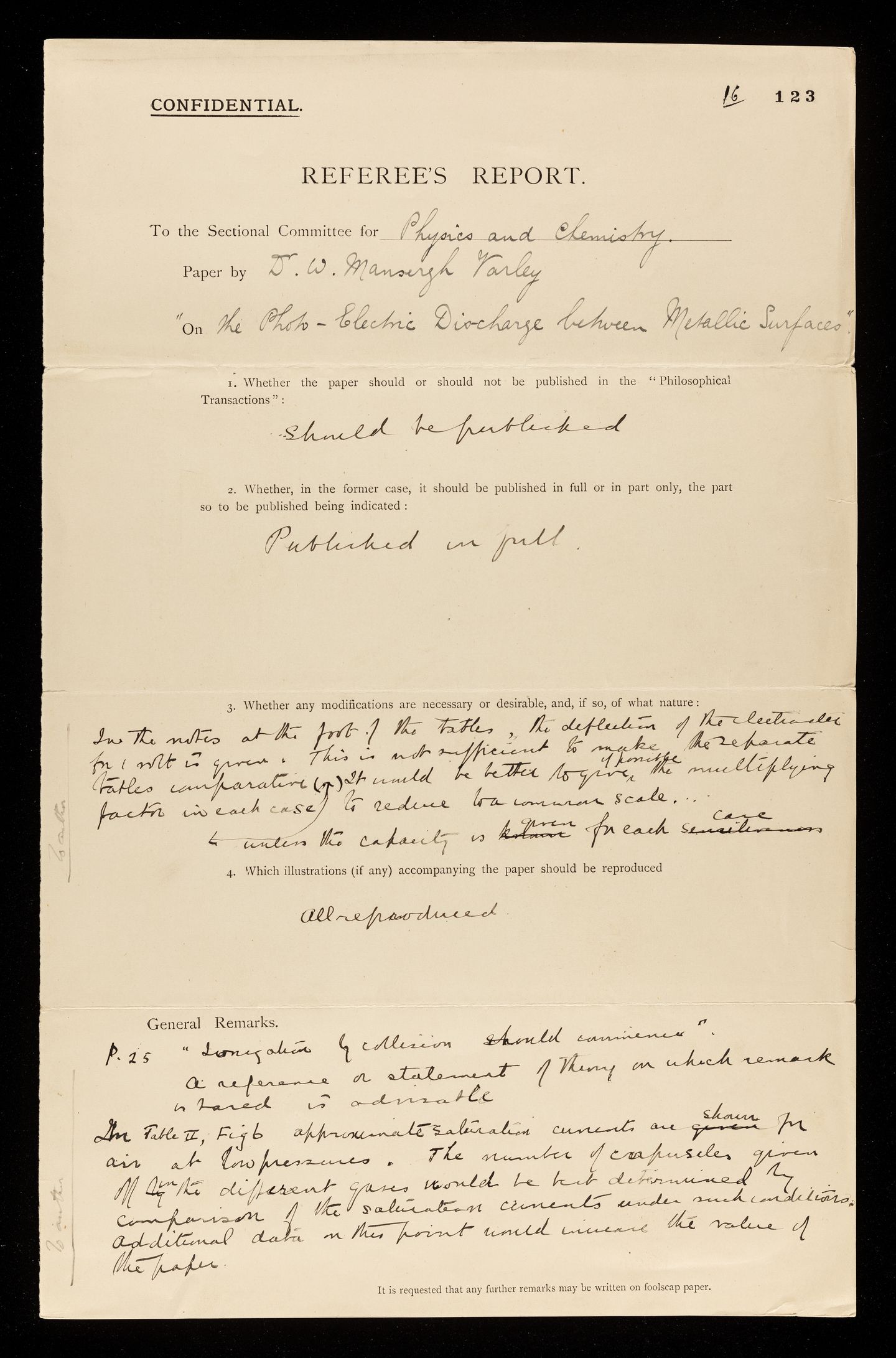 Referee's report by Ernest Rutherford, on a paper 'The photo-electric ...