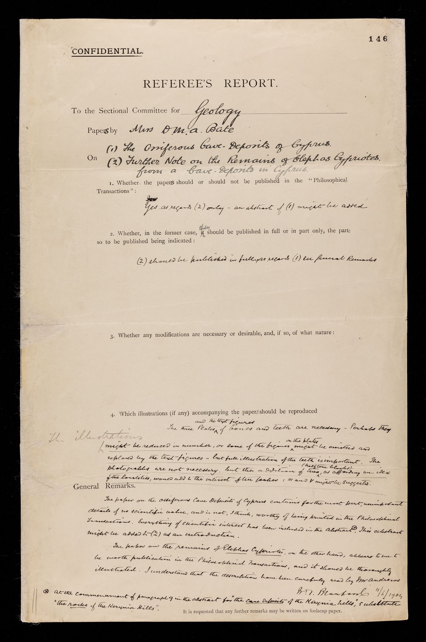 Referee's report by William Thomas Blanford, on two papers 'On the ...
