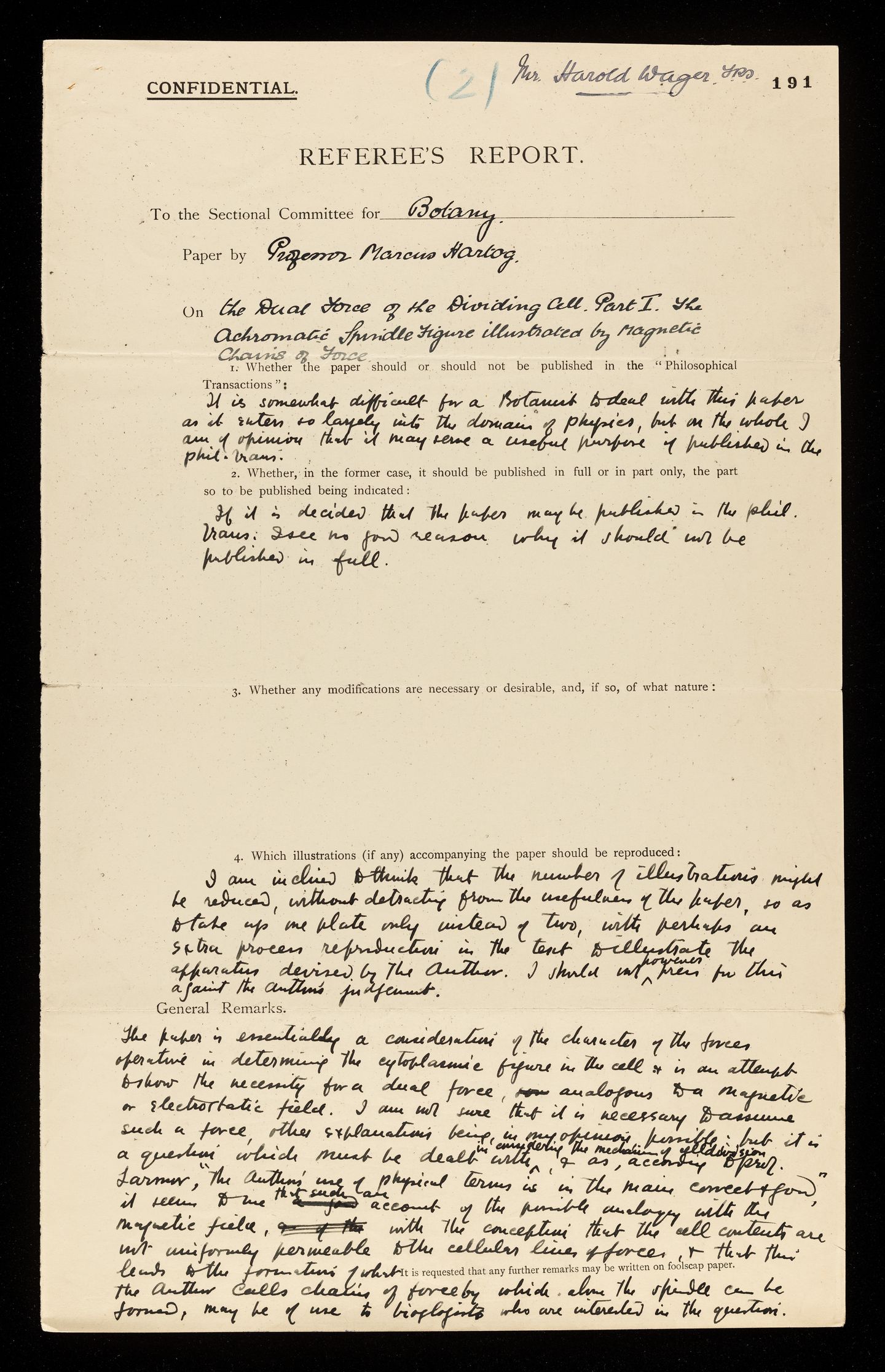 Referee's report by Harold William Taylor Wager, on a paper 'The dual ...