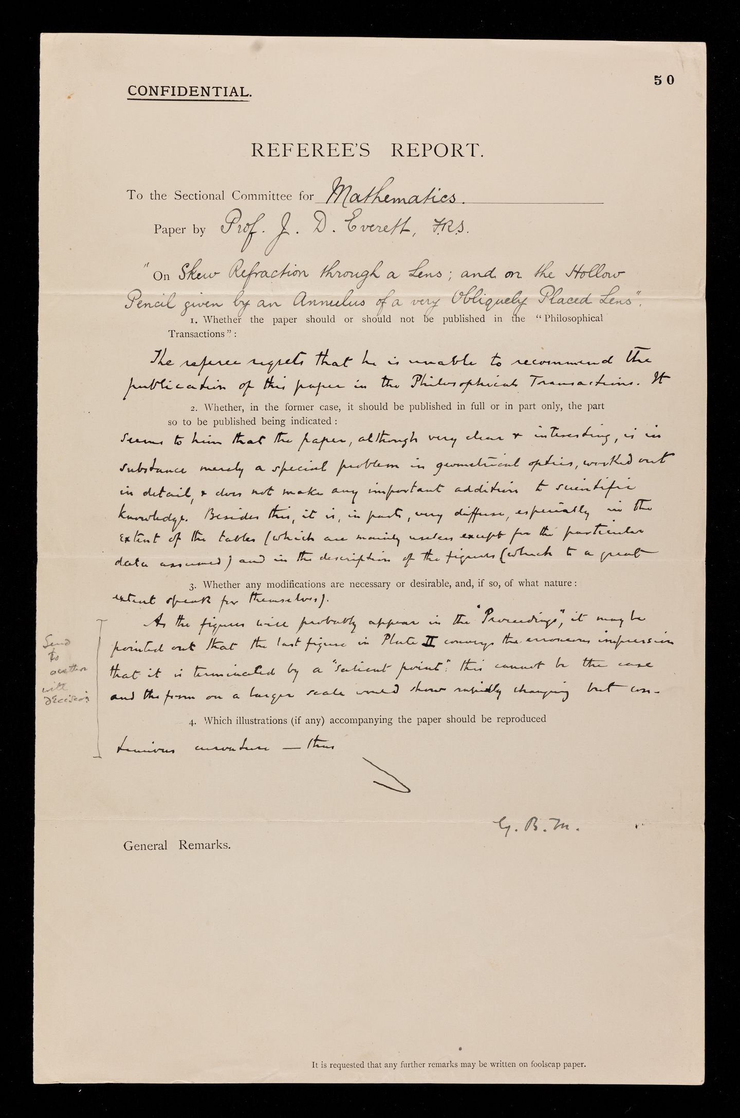 Referee's report by George Ballard Mathews, on a paper 'Skew refraction ...
