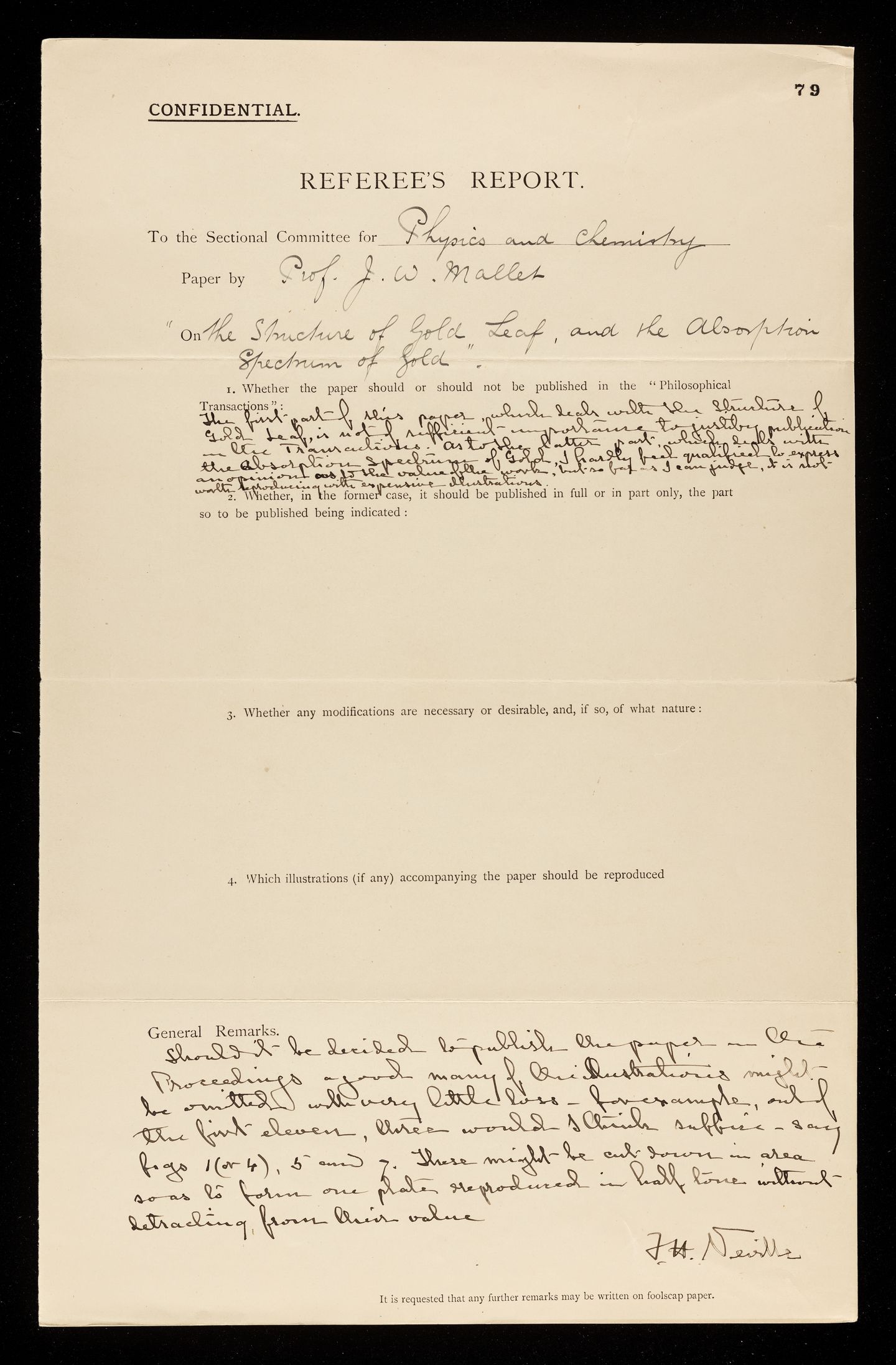 Referee's report by Francis Henry Neville, on a paper 'The structure of ...