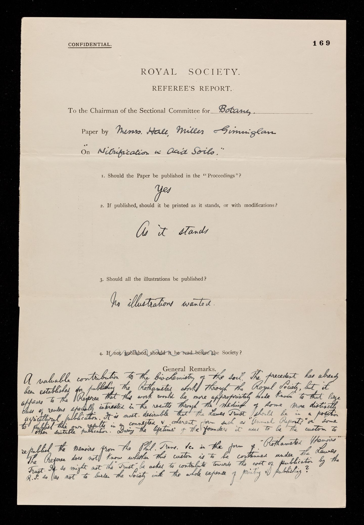 Referee's report by Raphael Meldola, on a paper 'Nitrification in acid ...