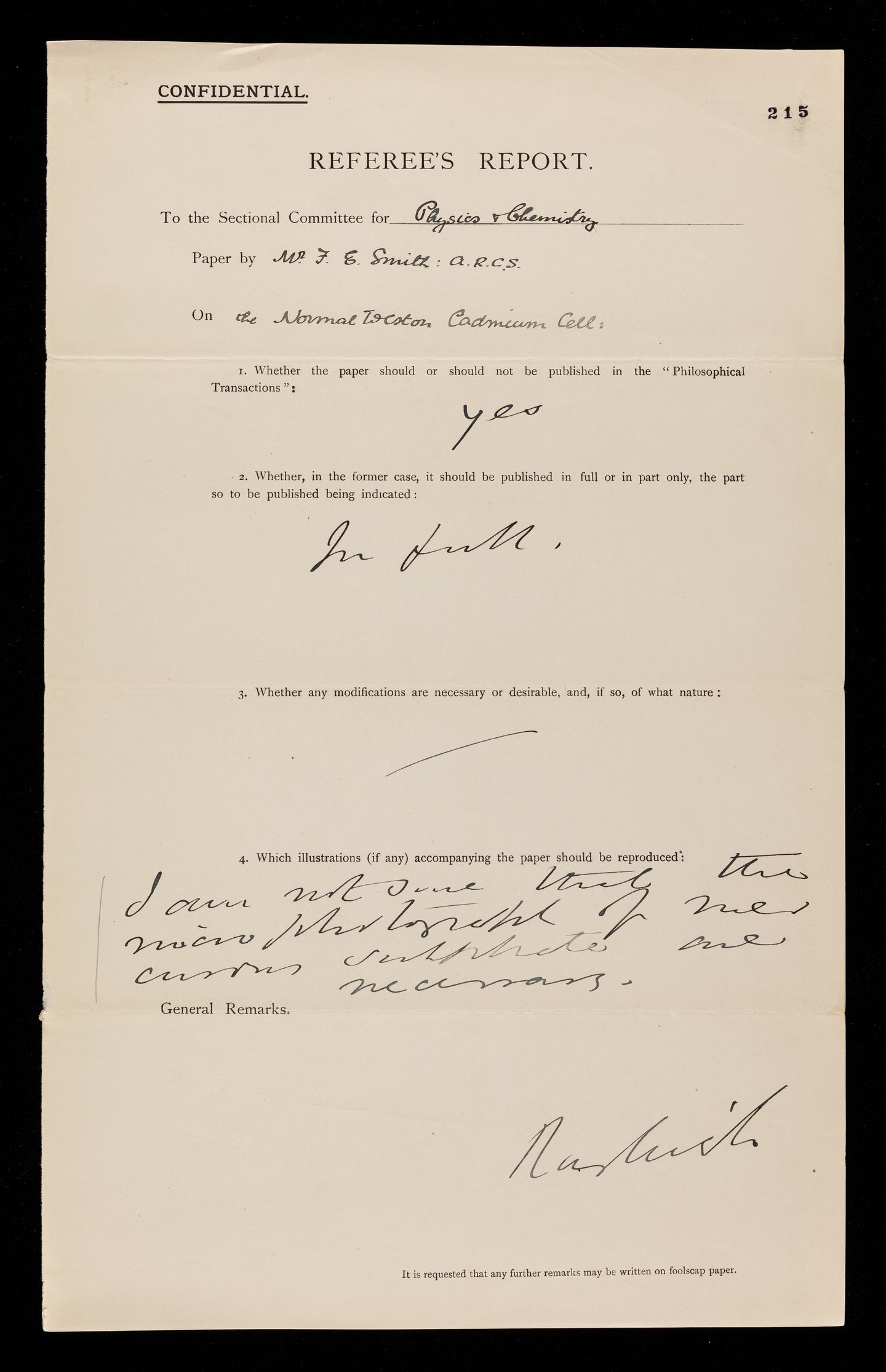 Referee's report by John William Strutt, 3rd Baron Rayleigh, on a paper ...