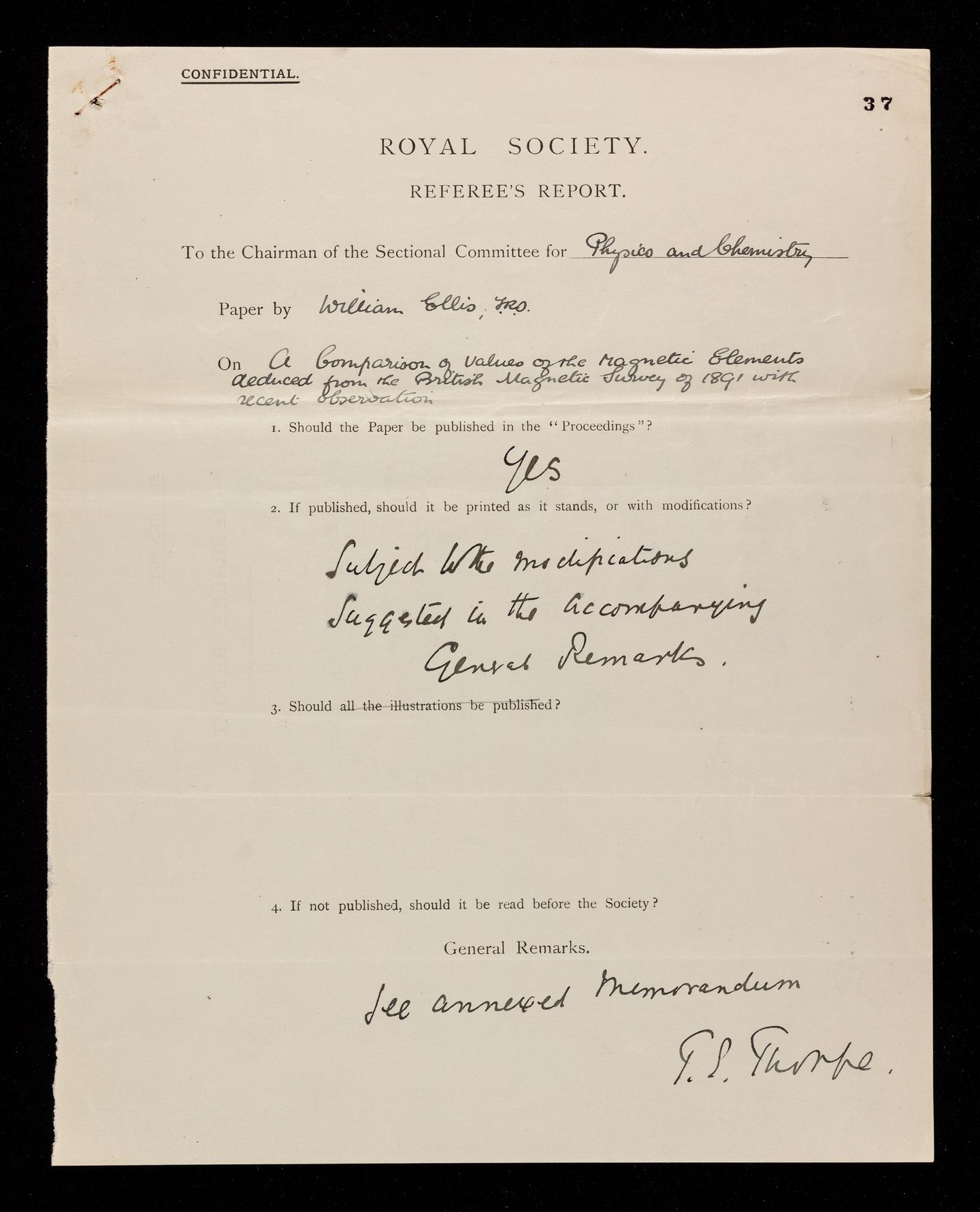 Referee's report by Thomas Edward Thorpe, on a paper 'A comparison of ...