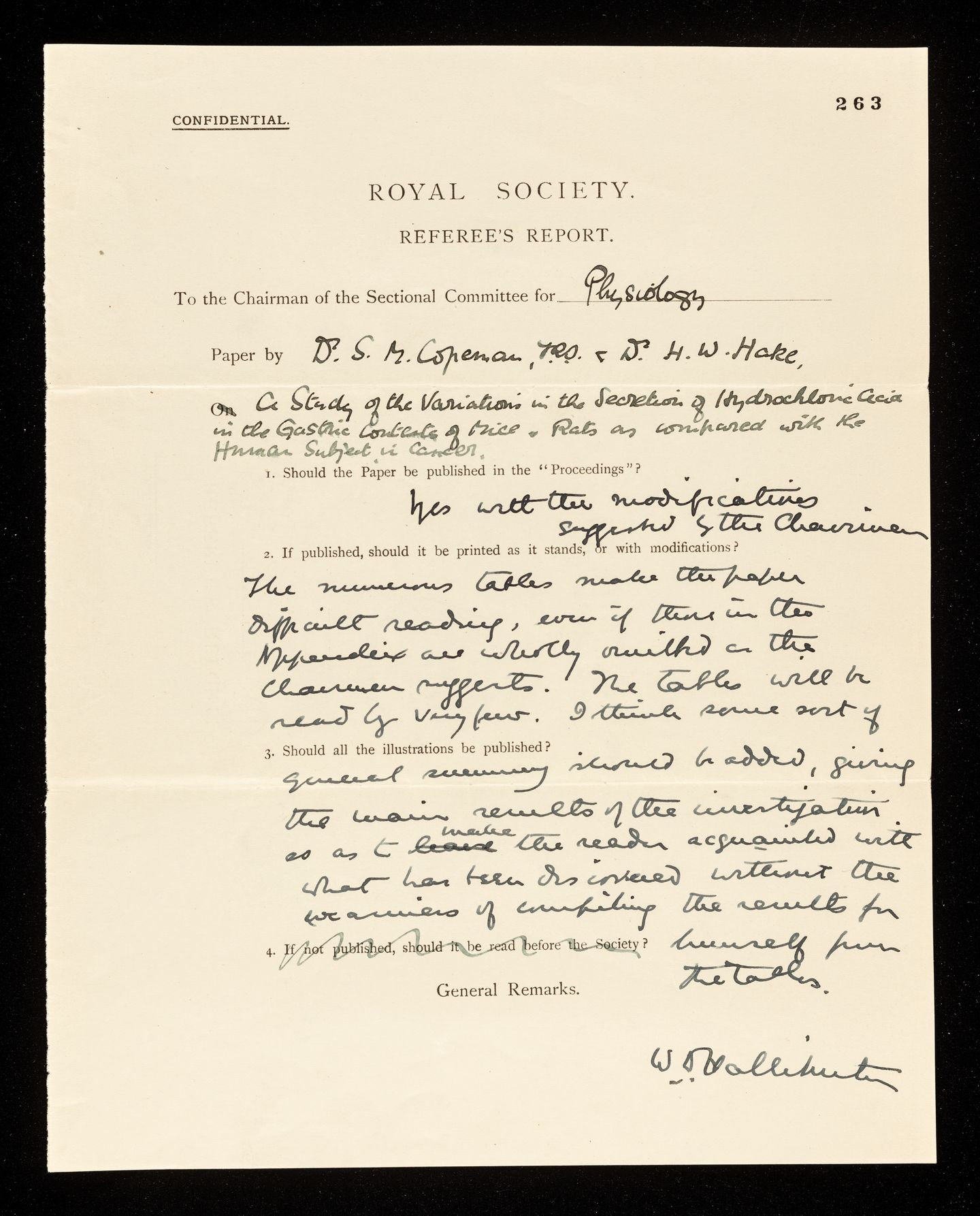 Referee's report by William Dobinson Halliburton, on a paper 'A study ...