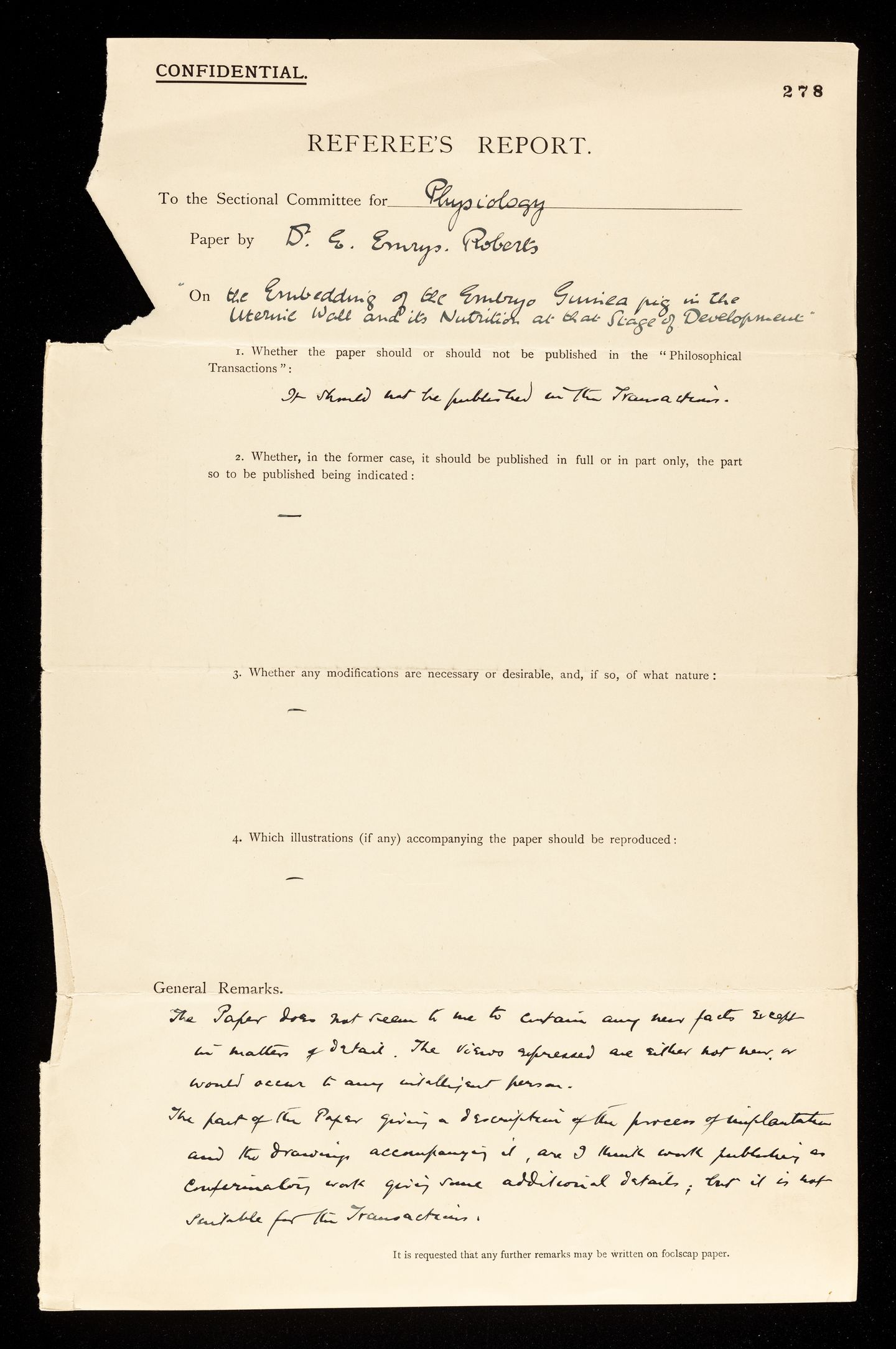 Referee's report by John Newport Langley, on a paper 'The embedding of ...