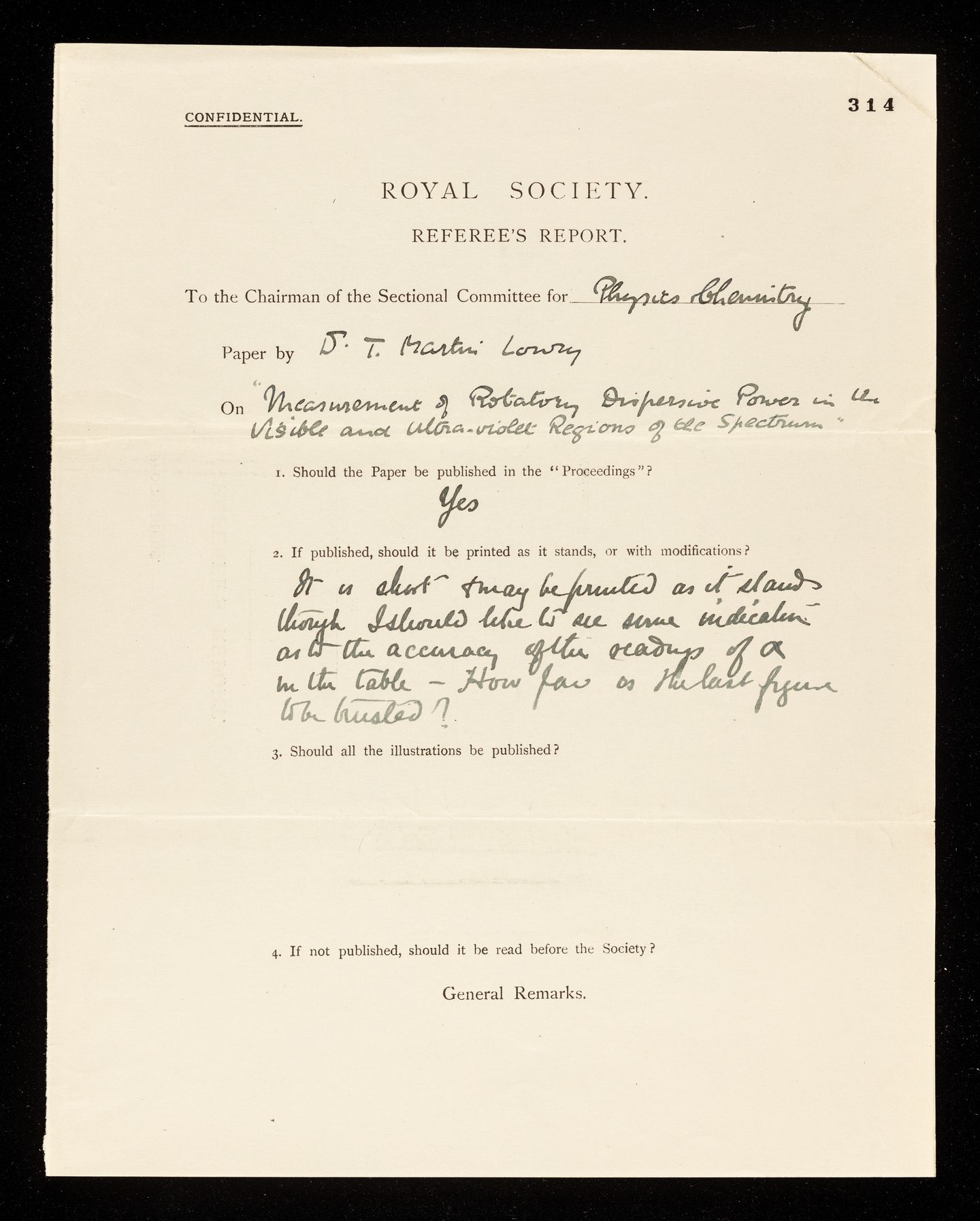 Referee's report by John Henry Poynting, on a paper 'Measurement of ...
