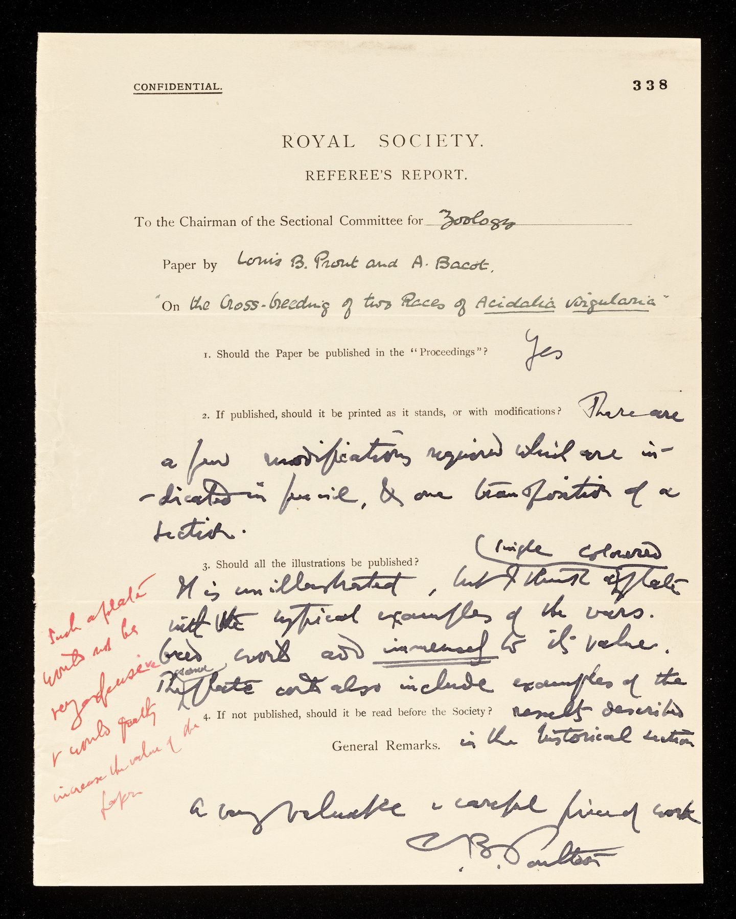 Referee's report by Edward Bagnall Poulton, on a paper 'The cross ...