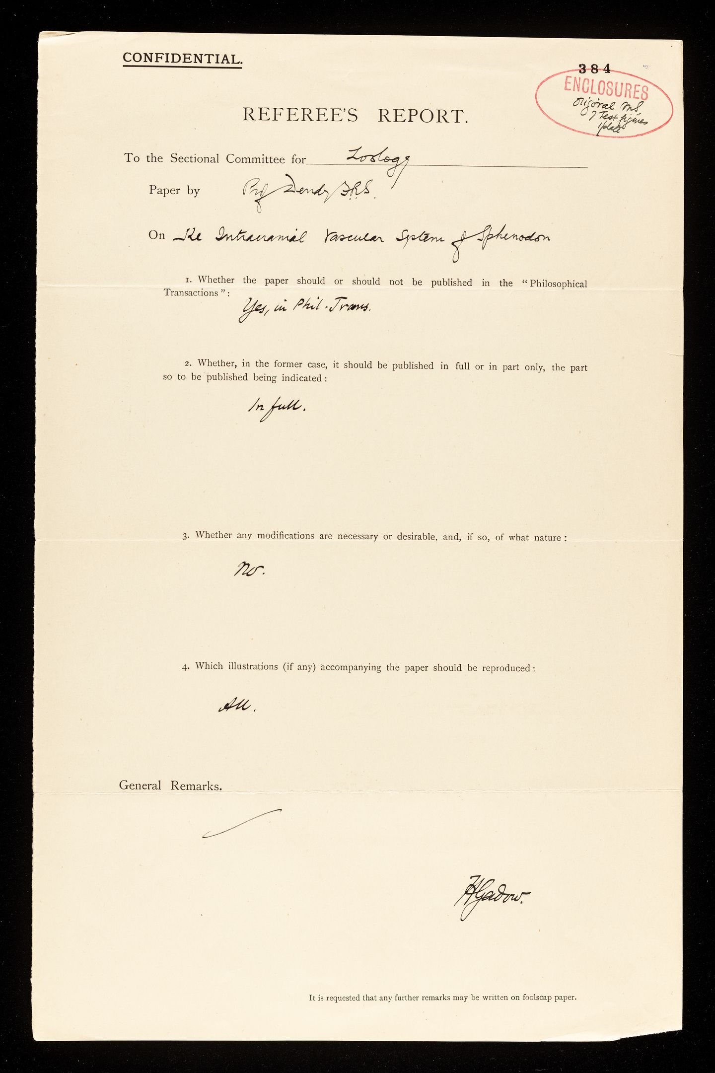 Referee's report by Hans Friedrich Gadow, on a paper 'The intercranial ...