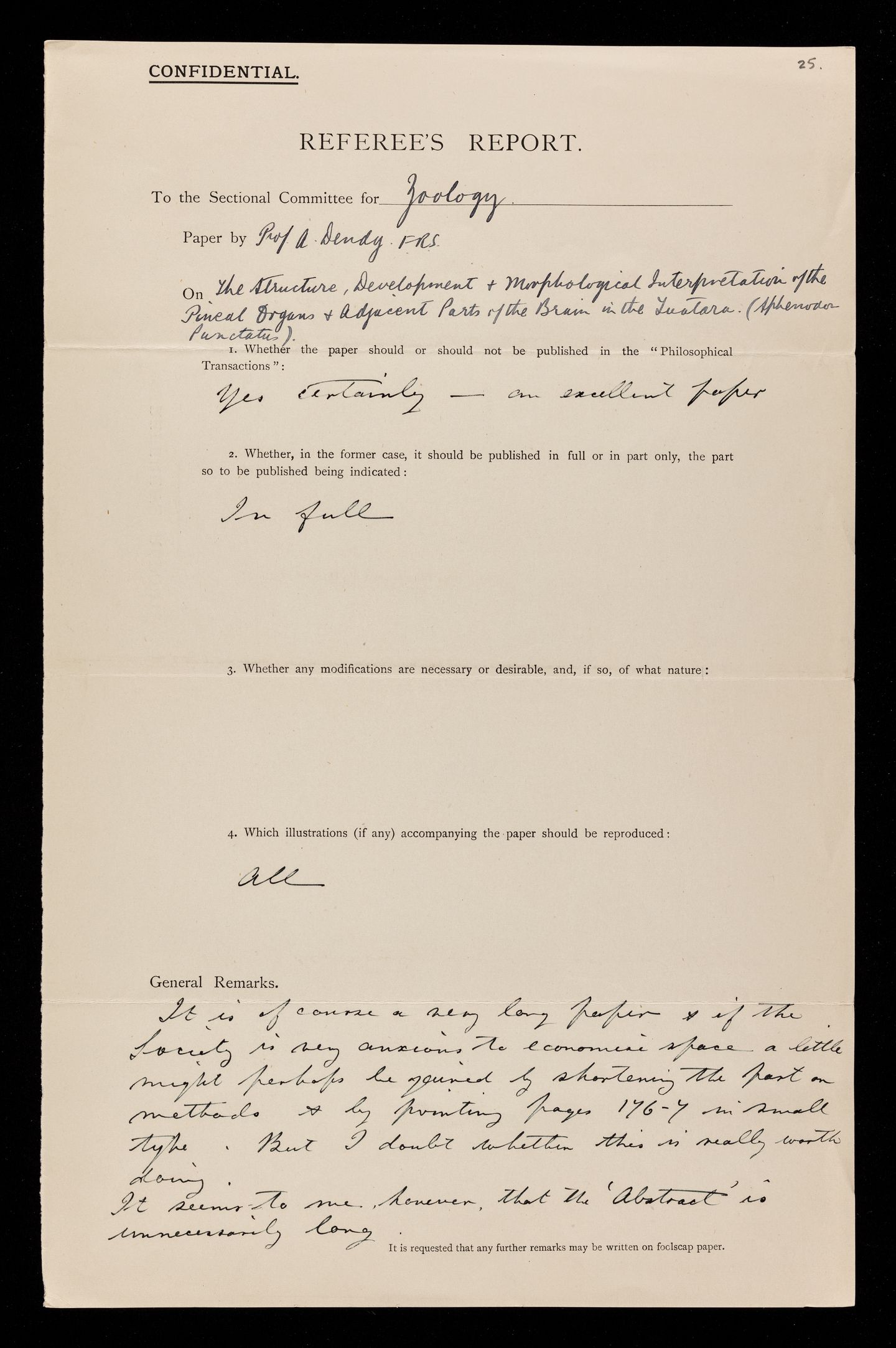 Referee's report by Edwin Stephen Goodrich, on a paper 'On the ...