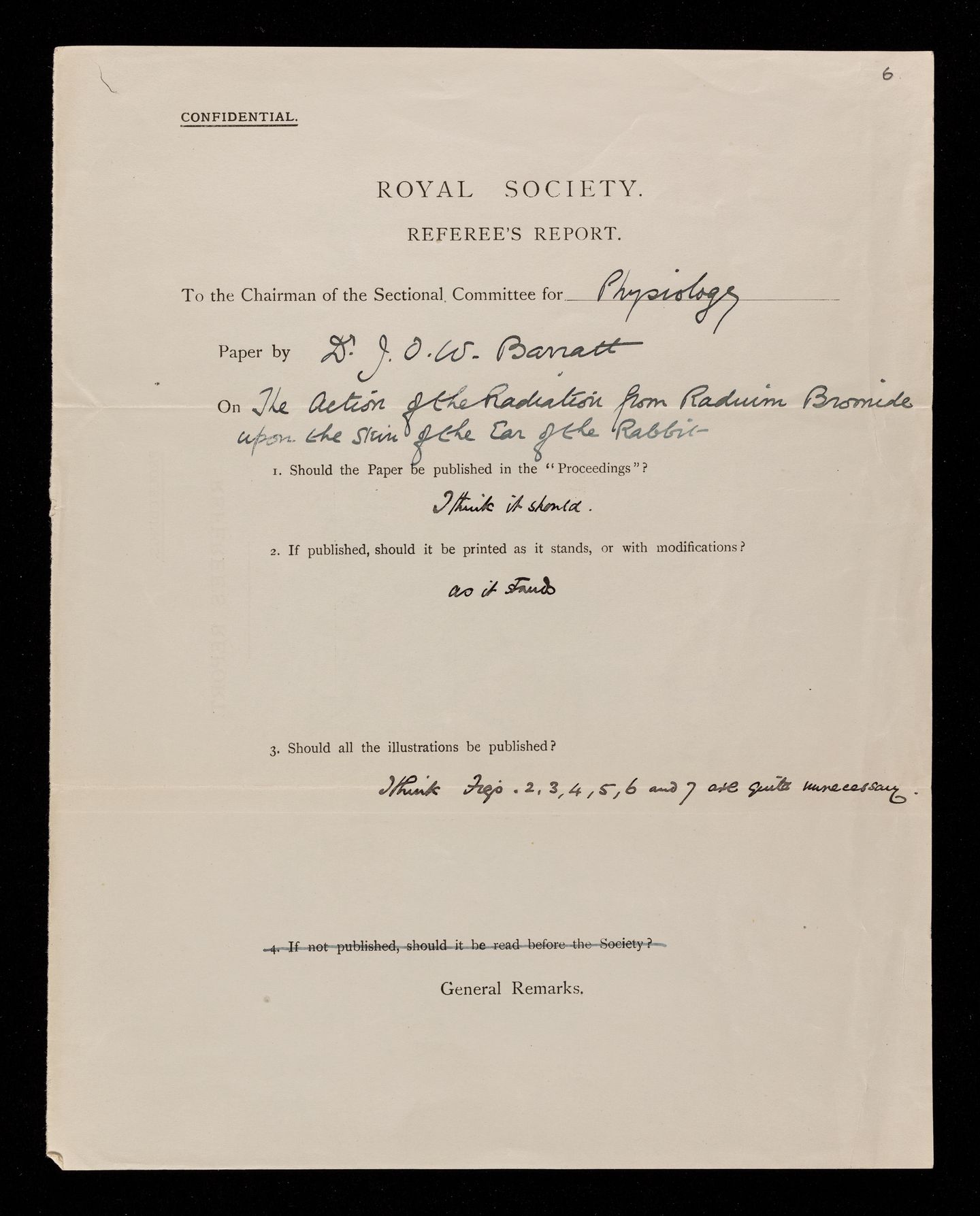 Referee's report by Hugh Kerr Anderson, on a paper 'The action of the ...