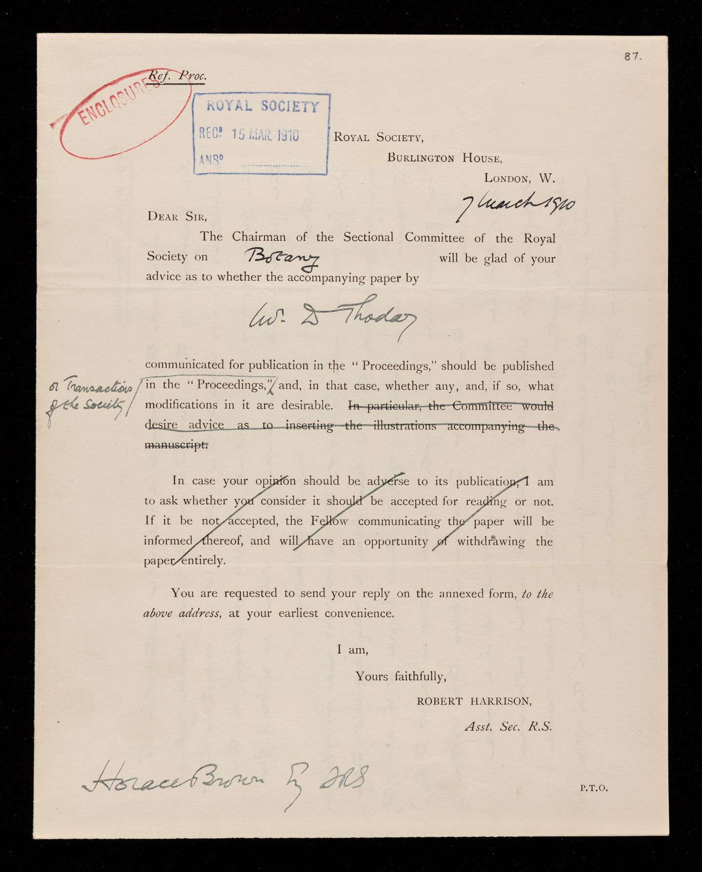 Referee's report by Horace Tabberer Brown, on a paper 'Experimental ...