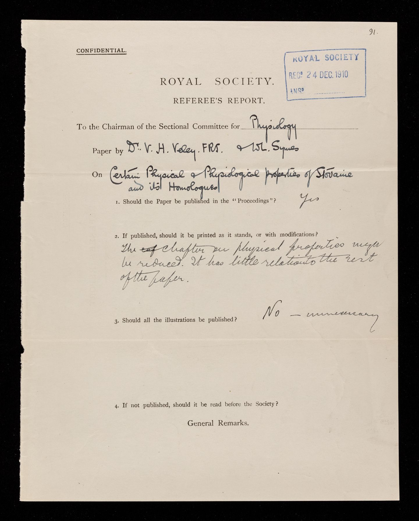Referee's report by Arthur Robertson Cushny, on a paper 'Certain ...