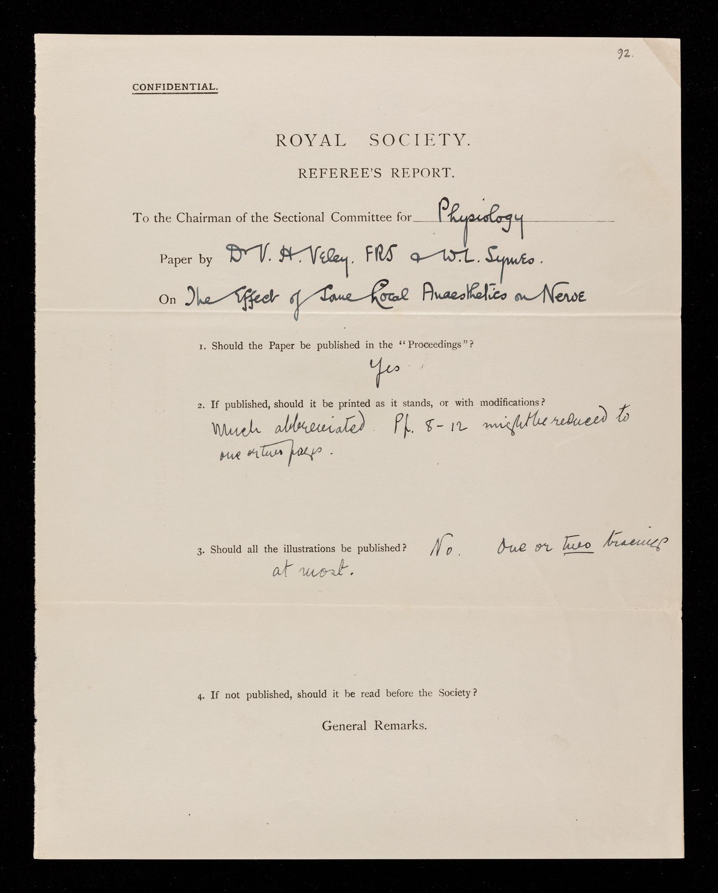 Referee's report by Arthur Robertson Cushny, on a paper 'The effect of ...