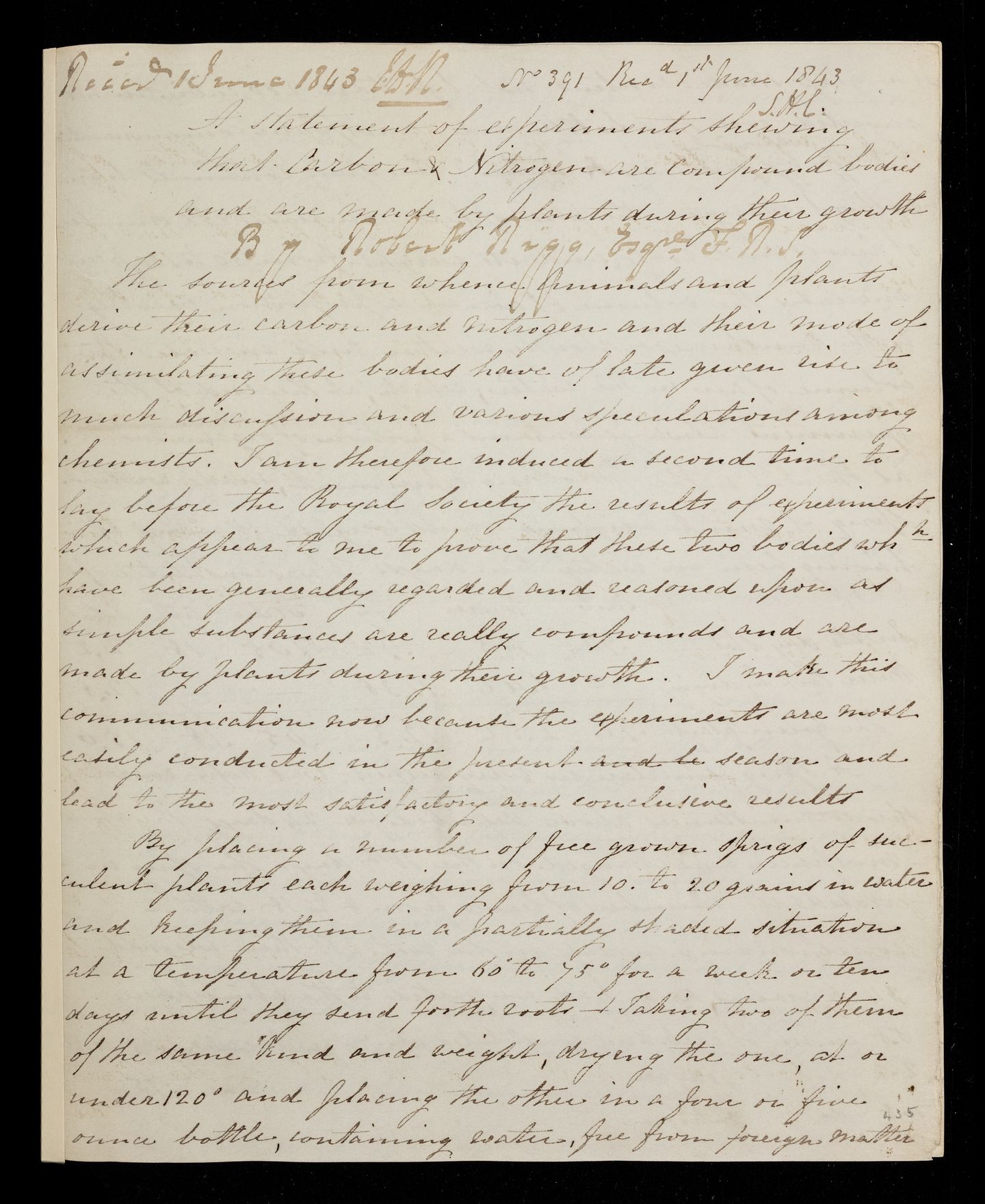 Letter from Robert Rigg, on his paper 'A statement of experiments ...