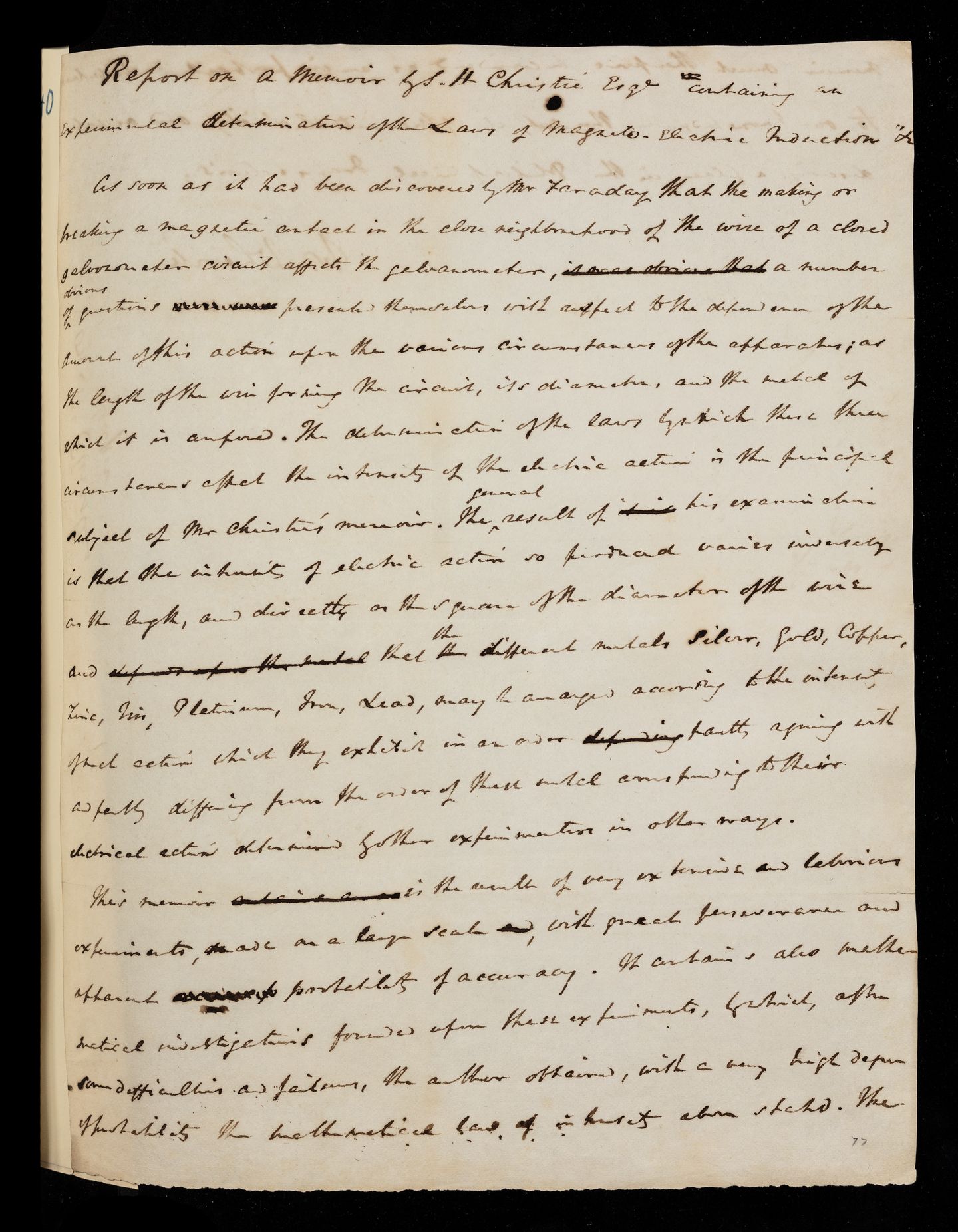 Referee's report by William Whewell, on a paper 'Experimental of laws ...