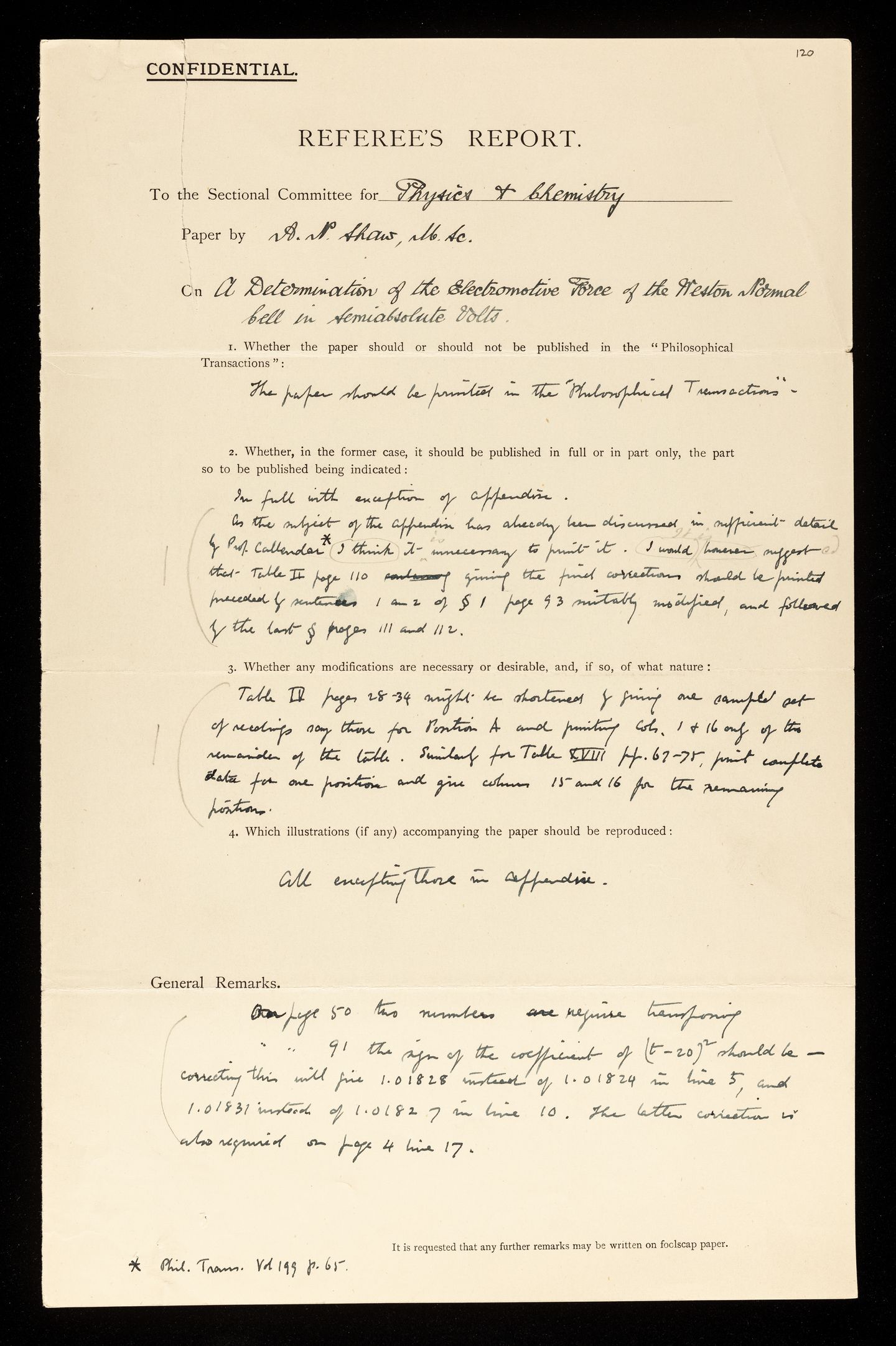 Referee's report by Thomas Mather, on a paper 'A determination of the ...
