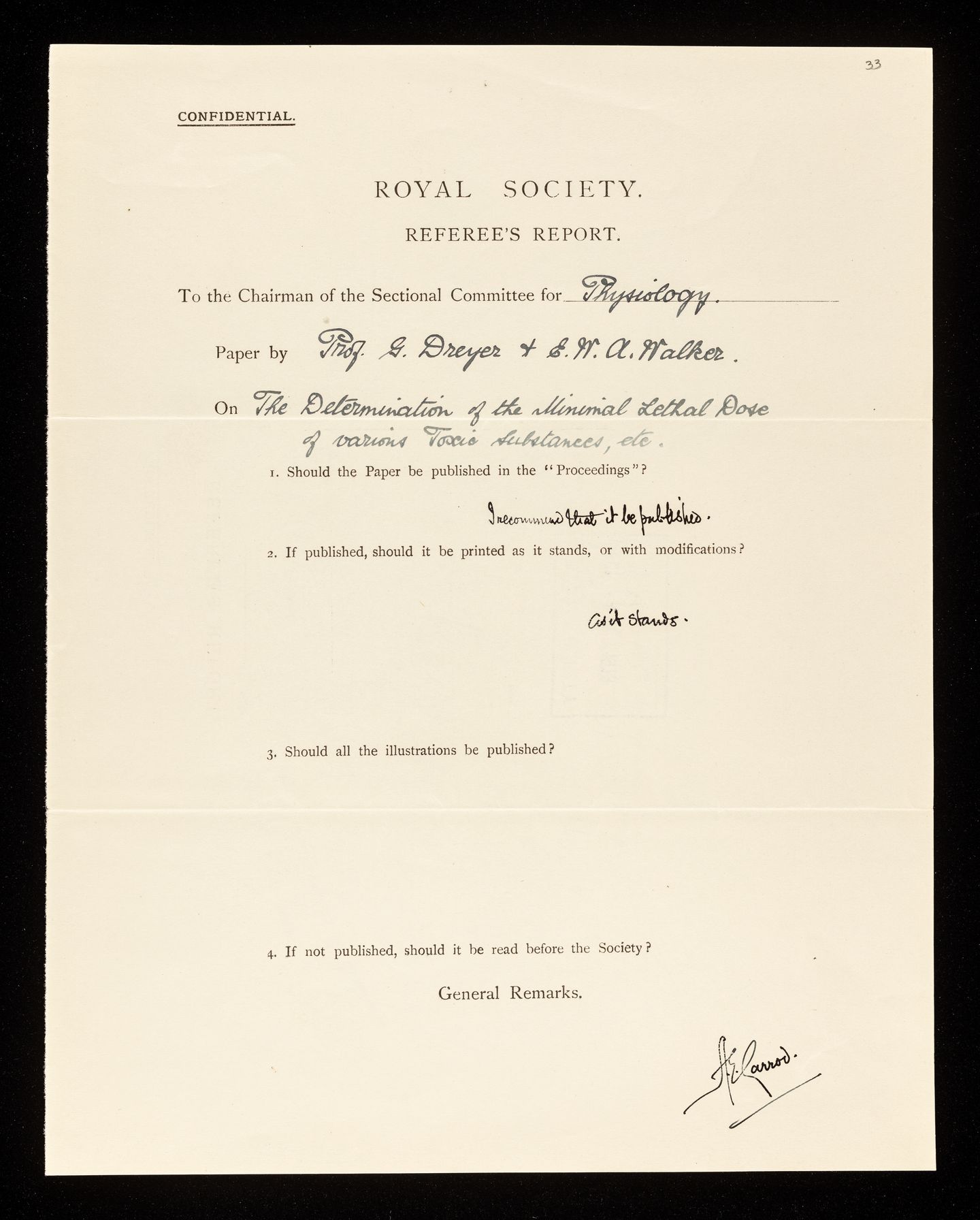 Referee's report by Archibald Edward Garrod, on a paper 'The ...