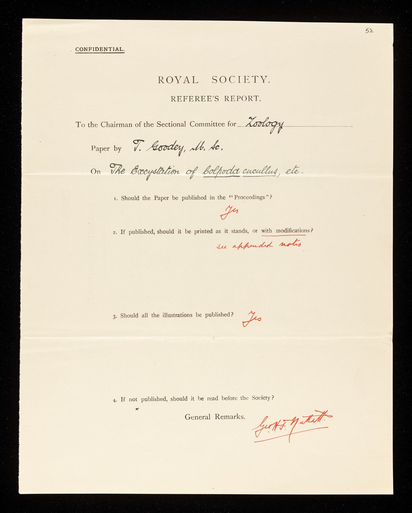 Referee's report by George Henry Falkiner Nuttall, on a paper 'The ...