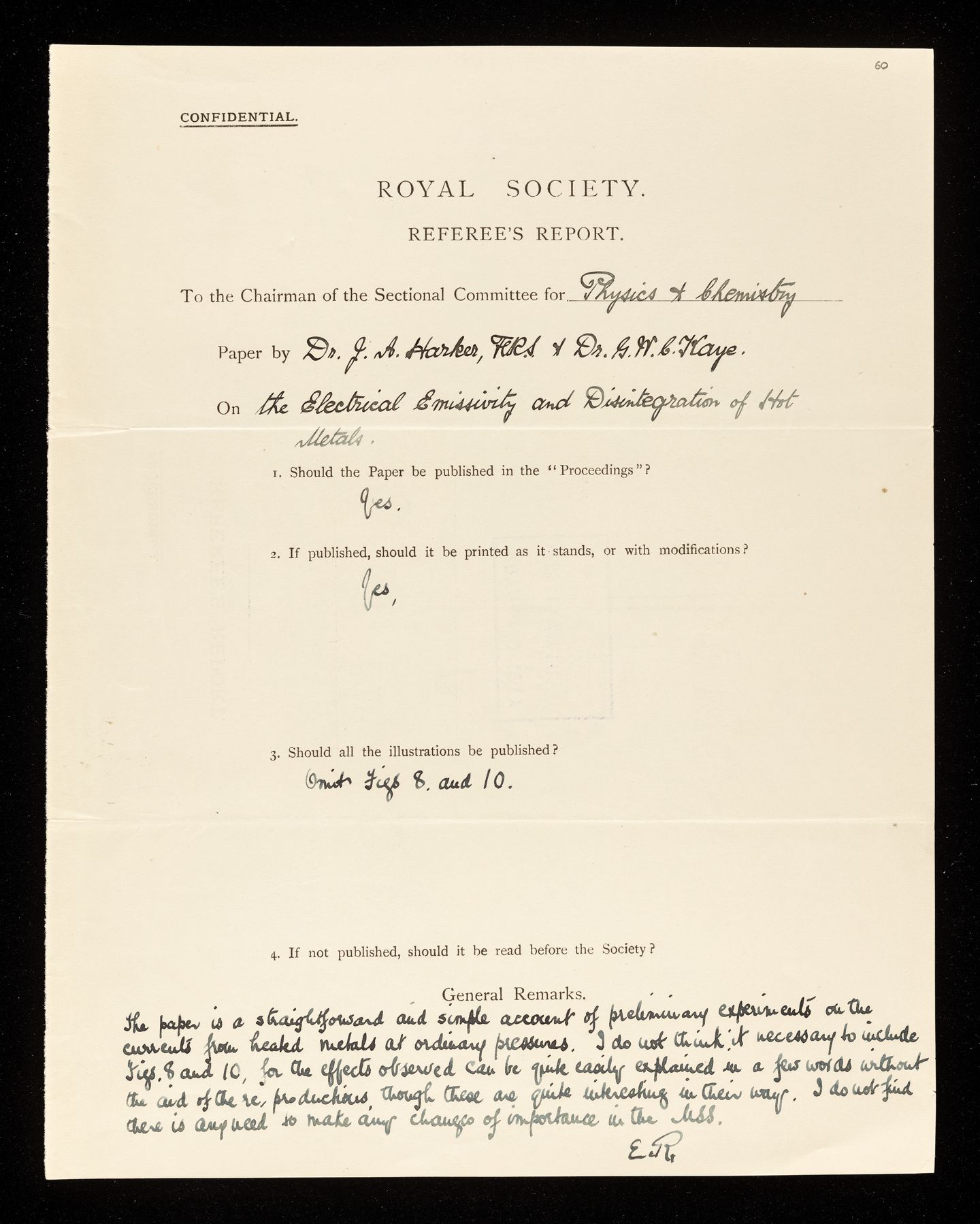 Referee's report by Ernest Rutherford, on a paper 'On the electrical ...
