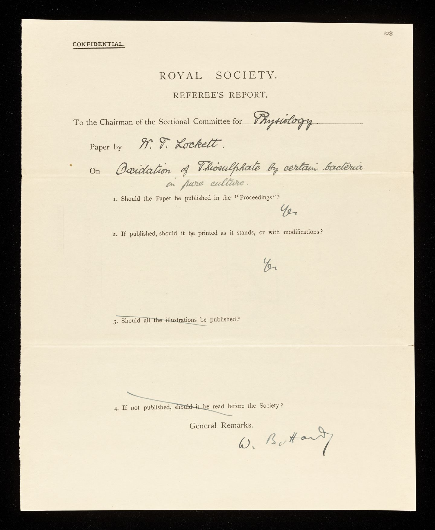 Referee's report by William Bate Hardy, on a paper 'Oxidation of ...