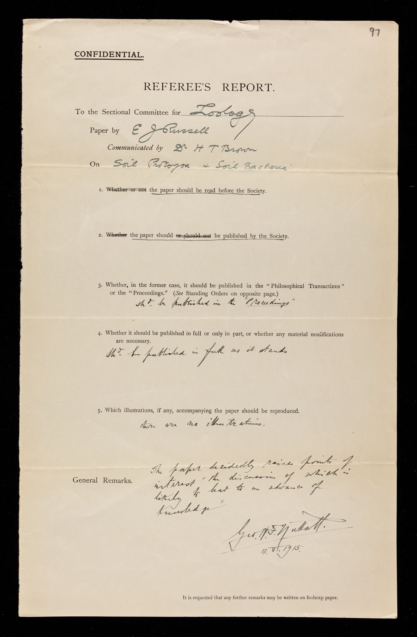 Referee's report by George Henry Falkiner Nuttall, on a paper 'Soil ...