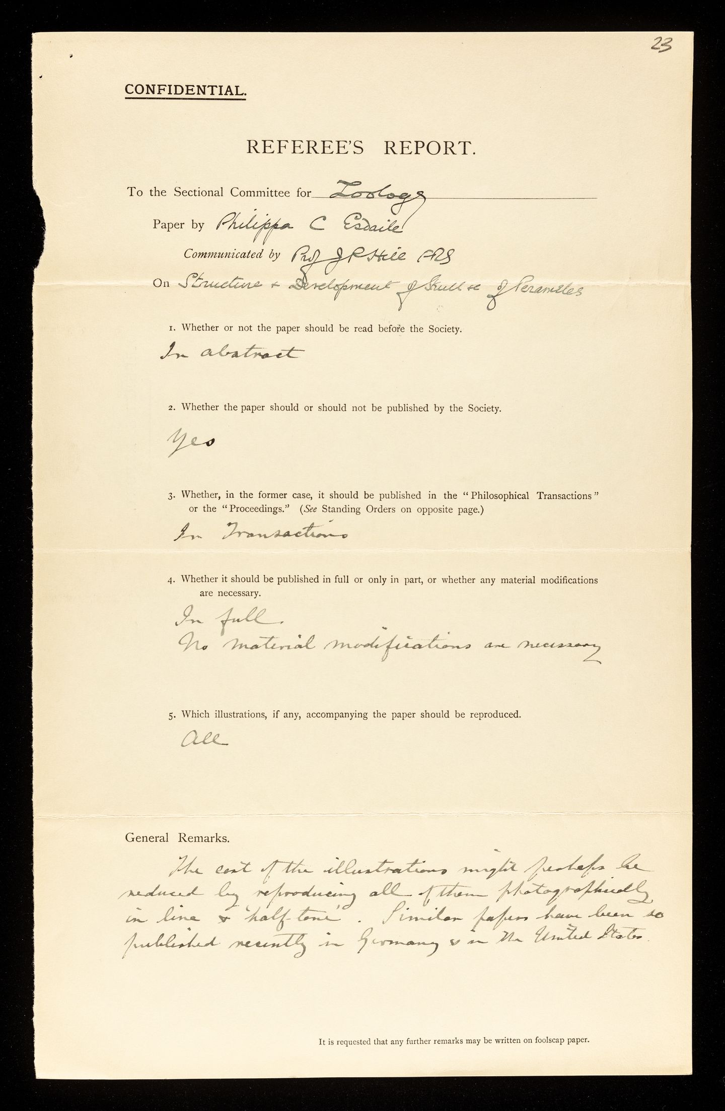 Referee's report by Edwin Stephen Goodrich, on a paper 'On the ...
