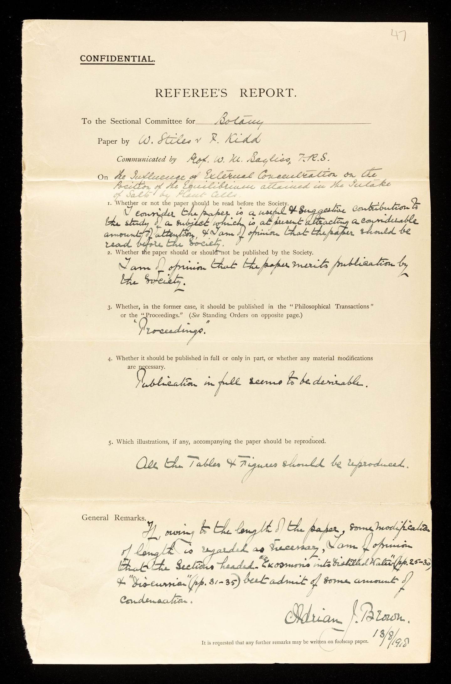 Referee's report by Adrian John Brown, on a paper 'The influence of external concentration on ...