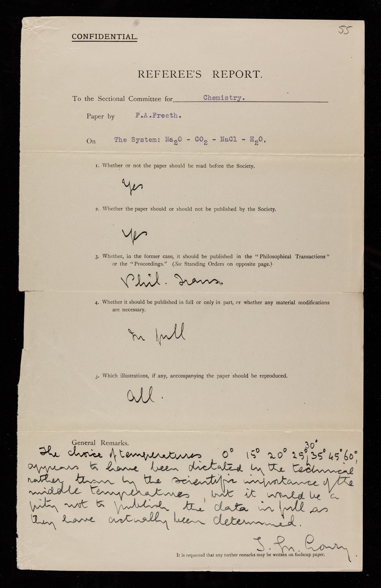 Referee's report by Thomas Martin Lowry, on a paper 'The system: Na2O ...