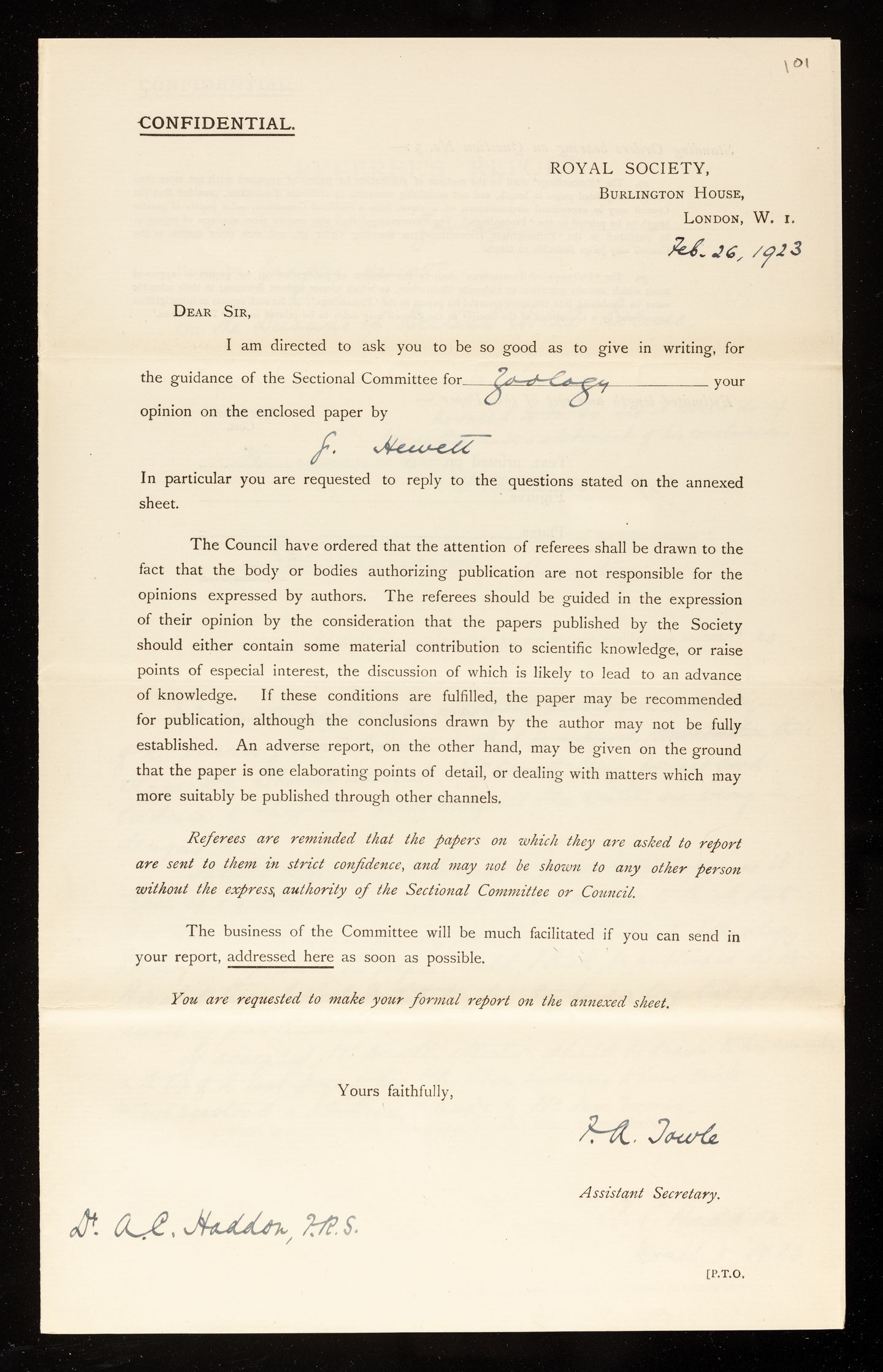 Referee's report by Alfred Cort Haddon, on a paper 'The Dusuns of North ...