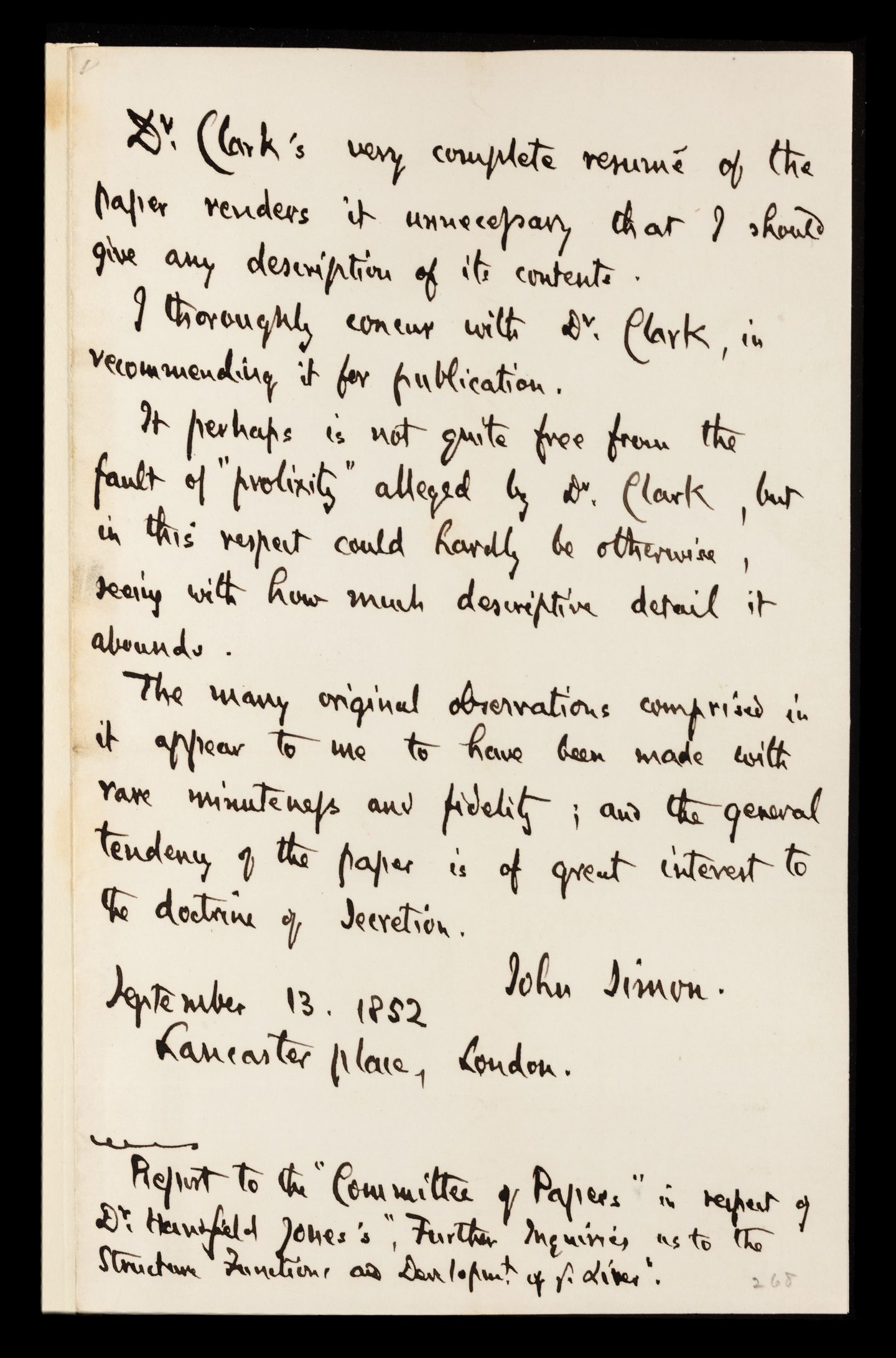 Referee's report by John Simon, on a paper 'Further inquiries as to the ...