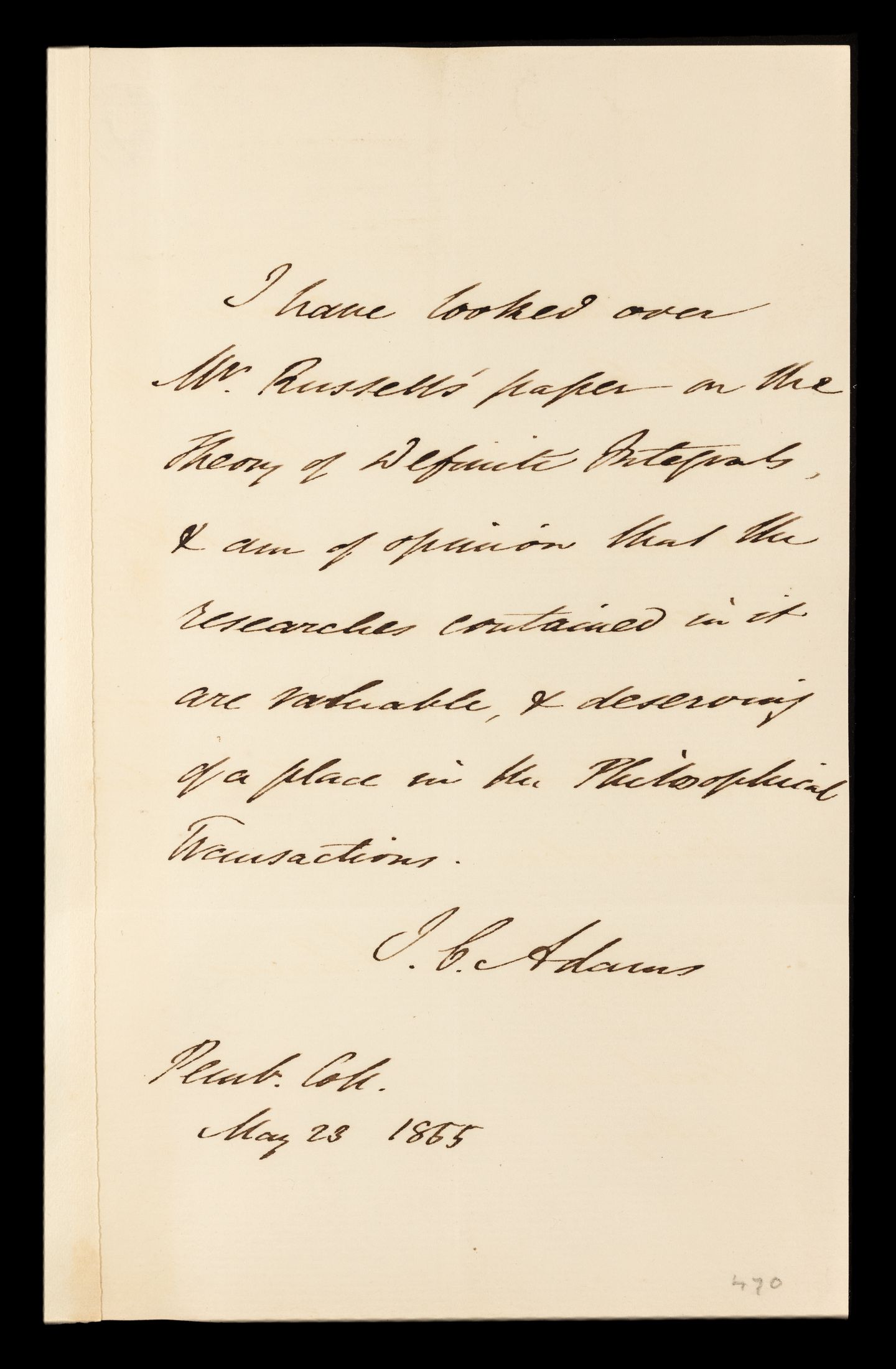 Referee's report by John Couch Adams, on a paper 'On the theory of ...