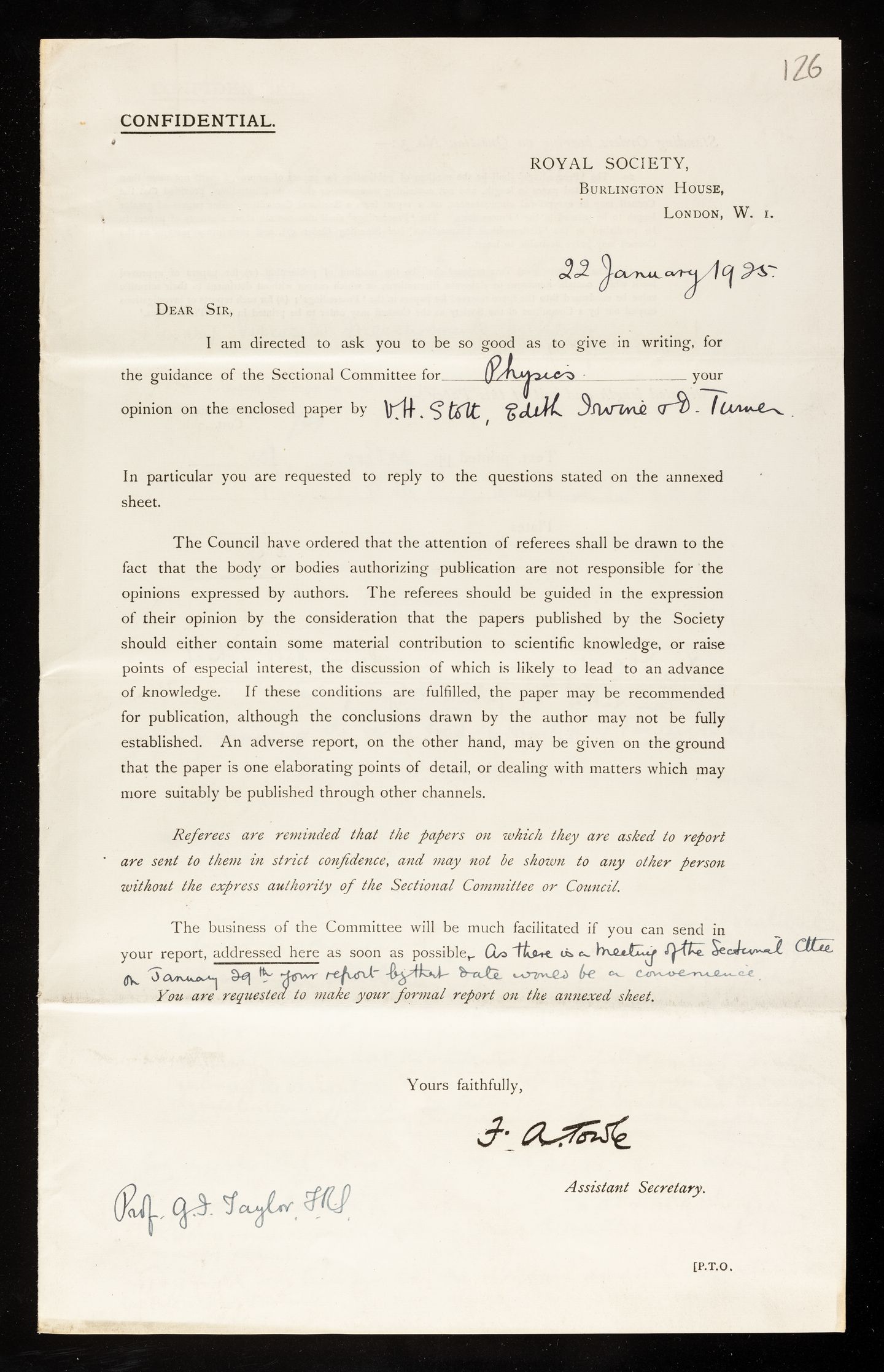 Referee's report by Geoffrey Ingram Taylor, on a paper 'Viscosity ...