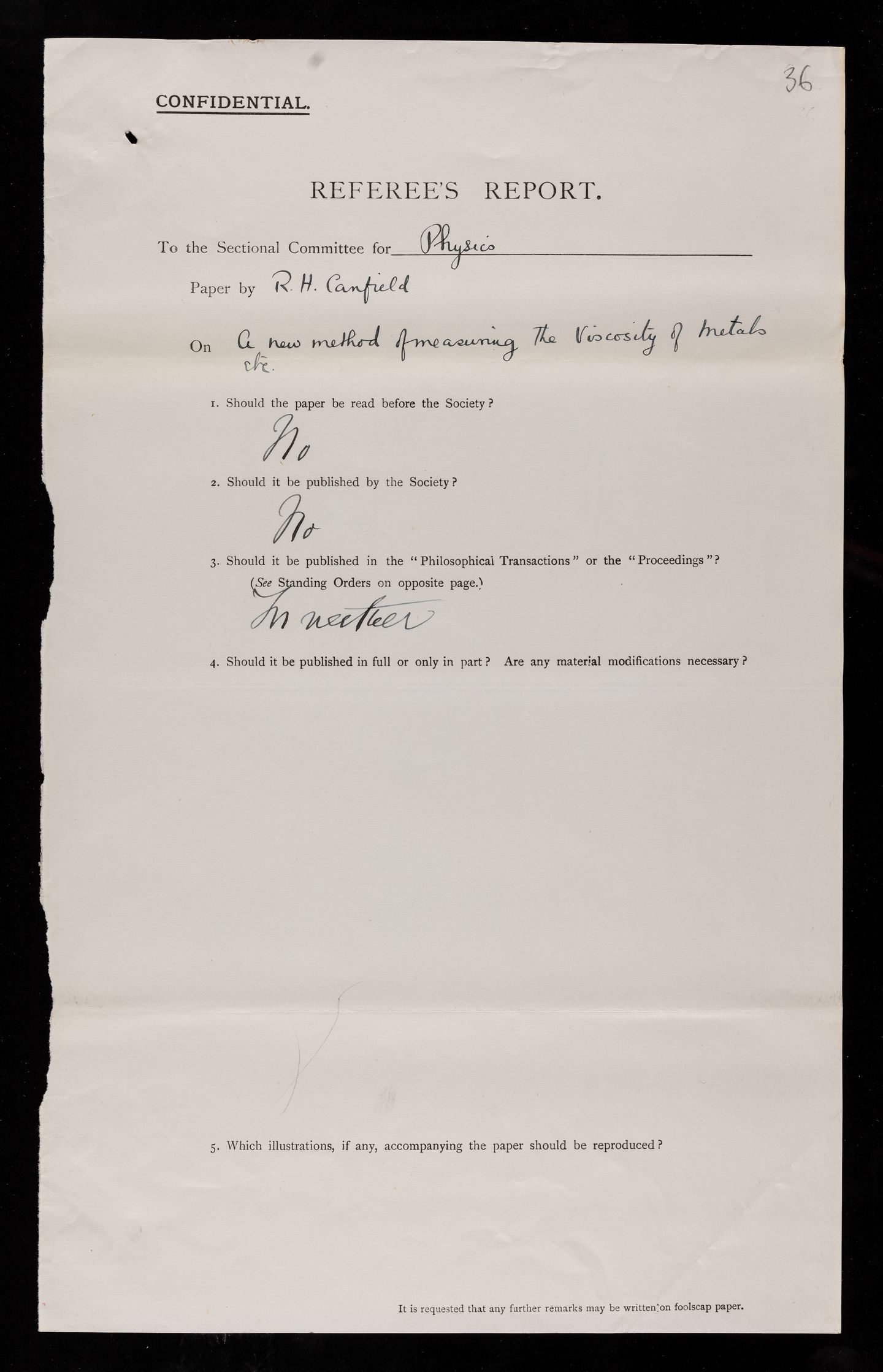 Referee's report by Richard Tetley Glazebrook, on a paper 'A new method ...